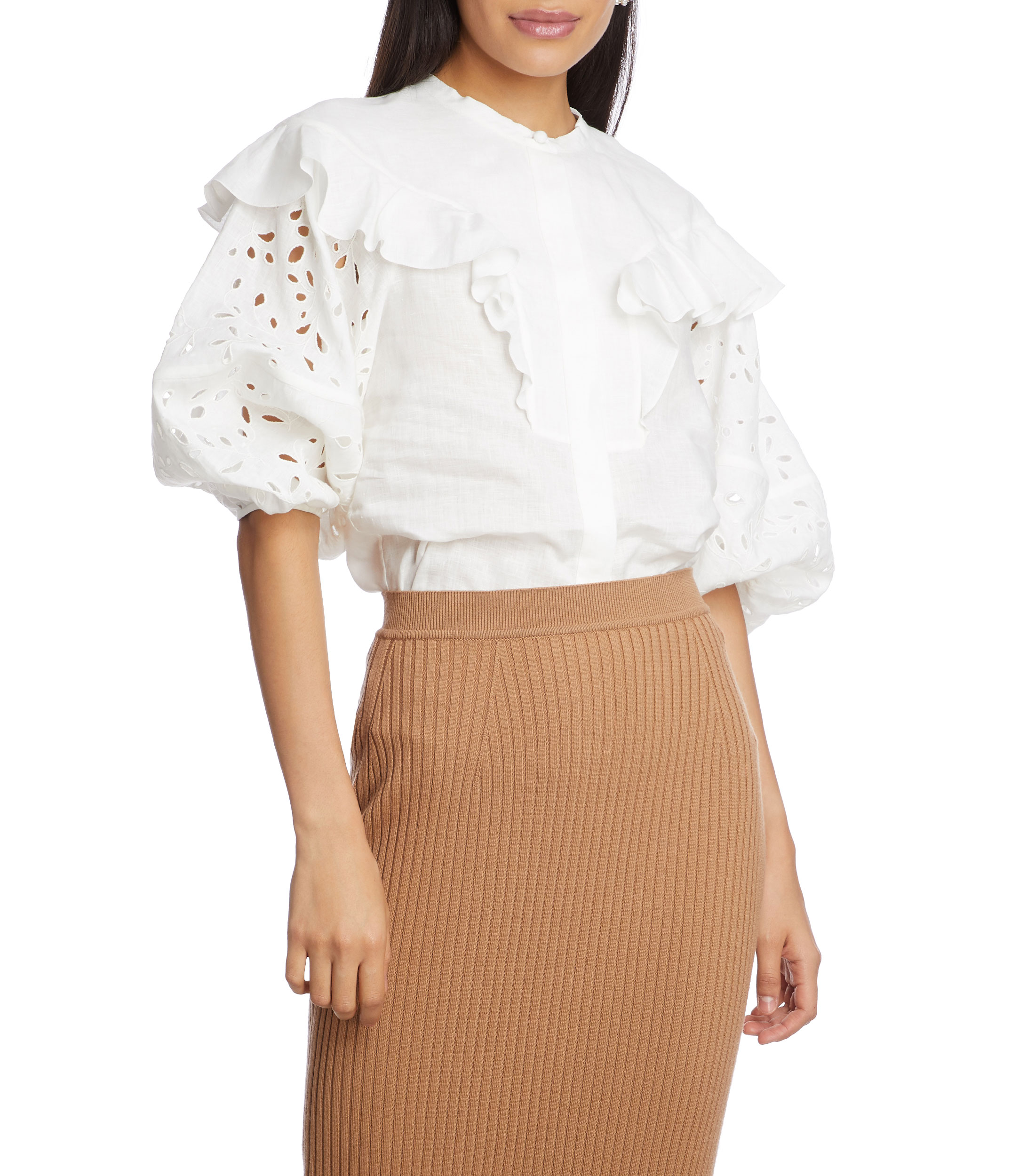 Chloé Blusa con holanes y hojas caladas manga 3,4 Mujer - El Palacio de ...