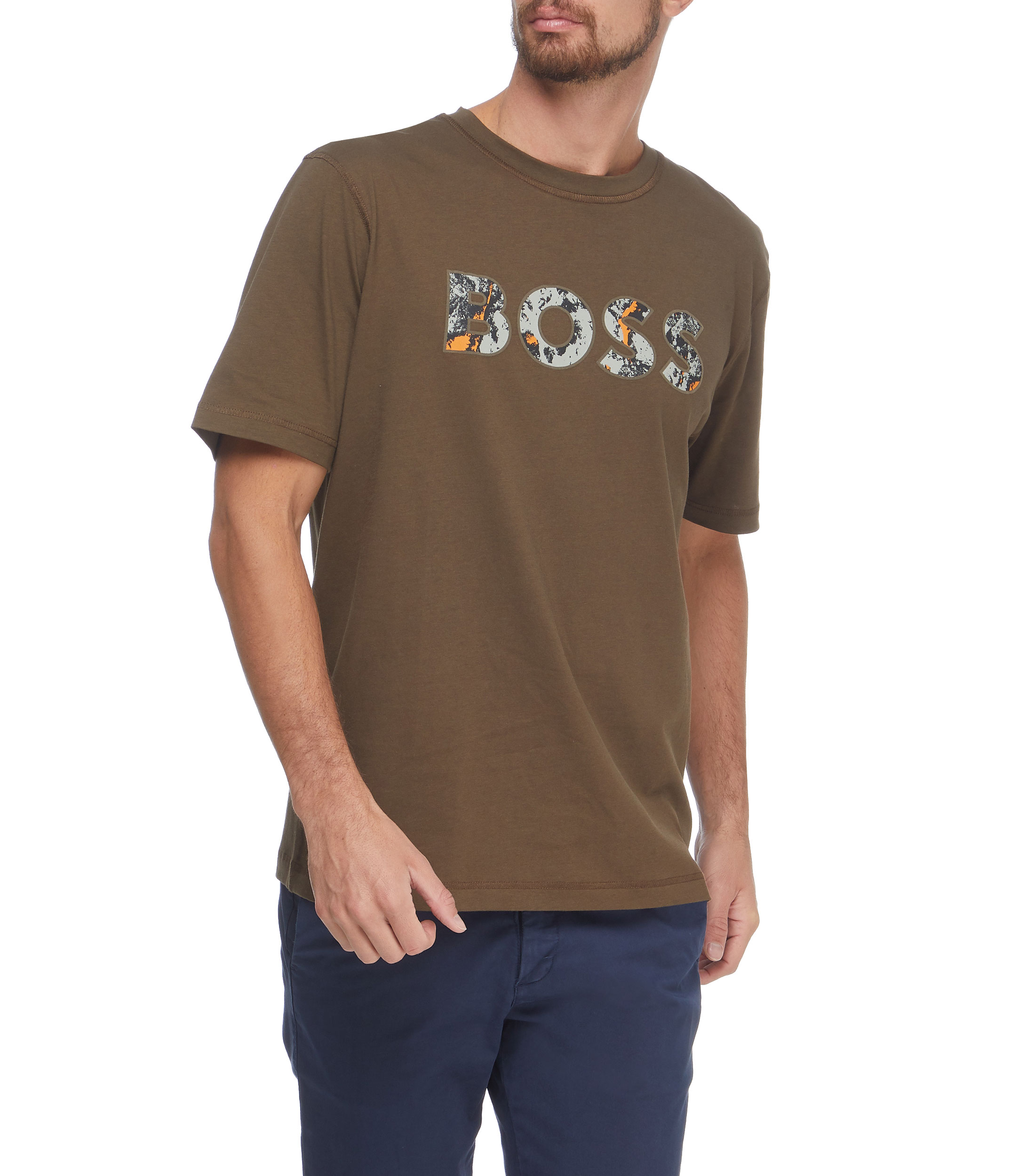 Boss: Playera Boss en Relaxed Fit de punto de algodón con logo de ...