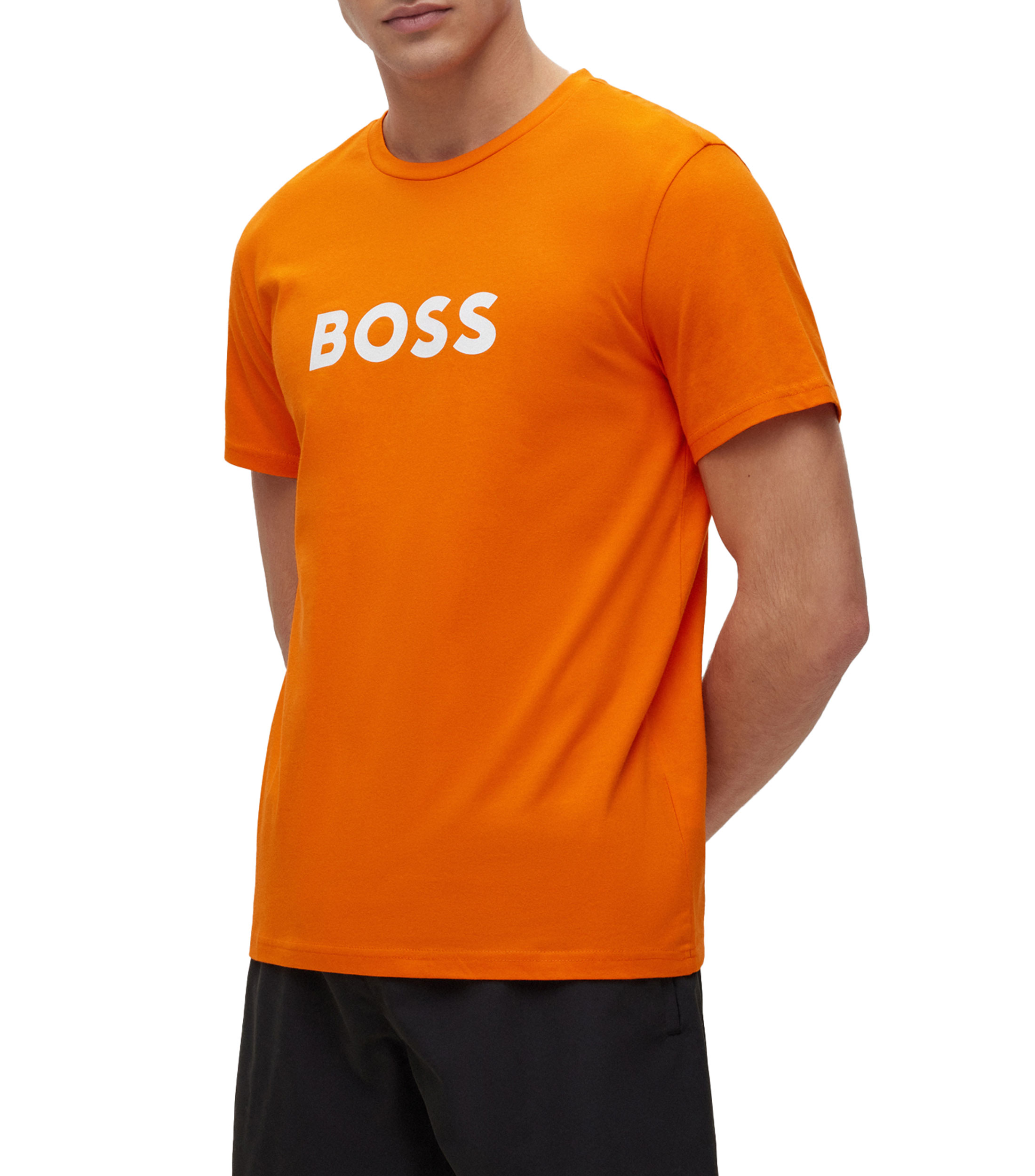 Boss: Playera con cuello redondo de manga corta y logo en contraste ...