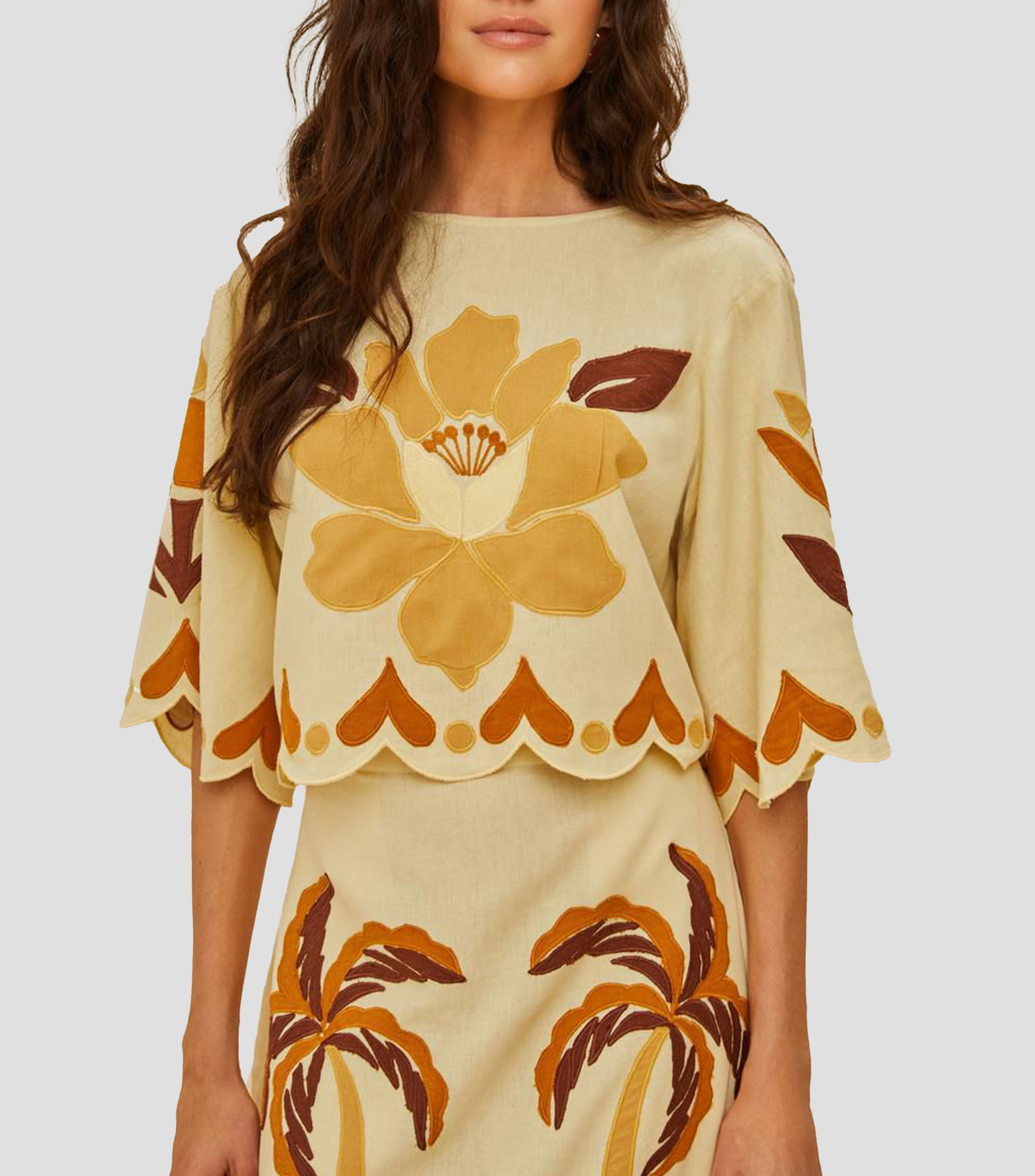 FARM RIO Blusa con flores manga 3/4 Mujer |El Palacio de Hierro