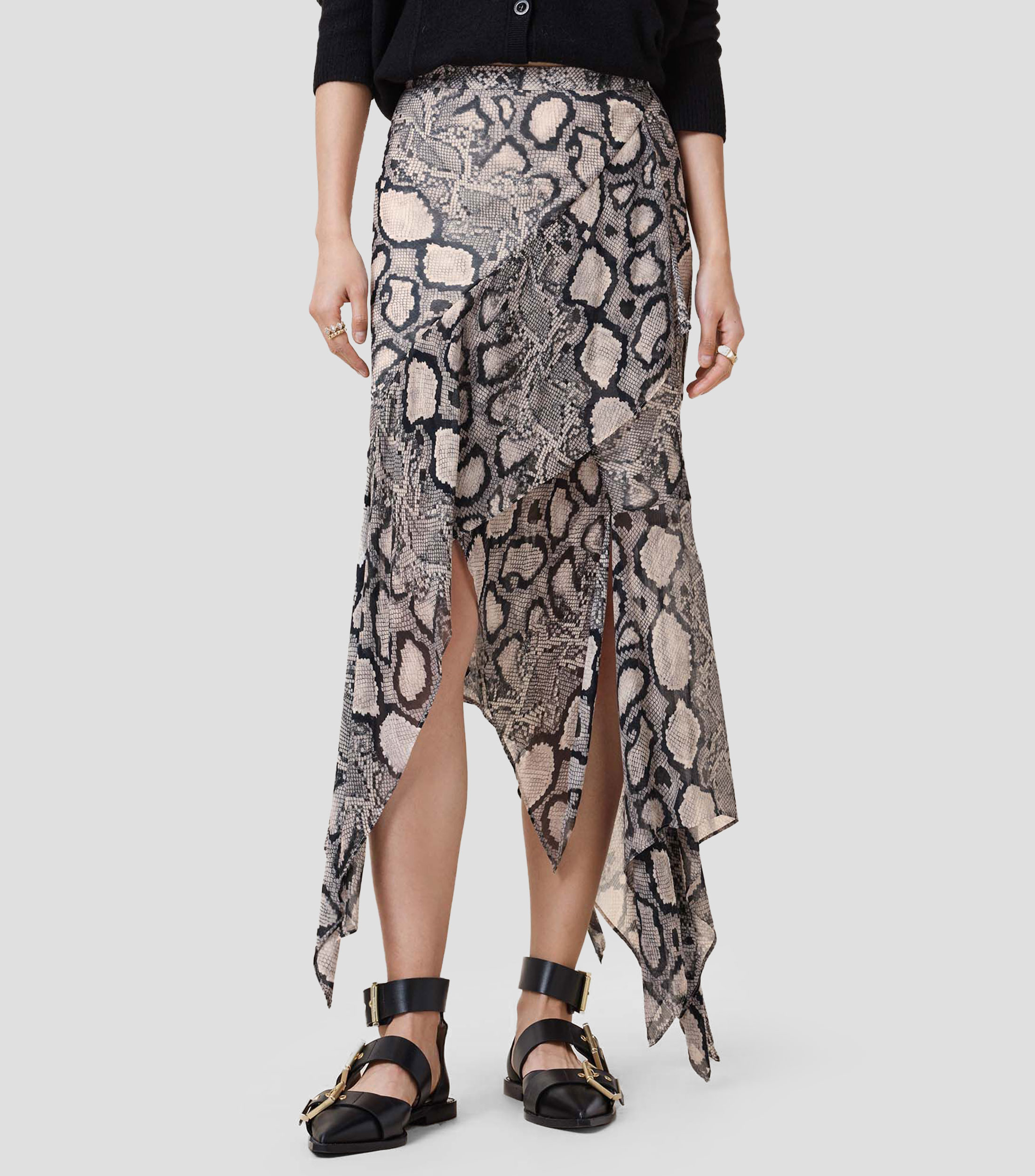 AllSaints Falda midi de corte recto con animal skin Mujer |El Palacio ...