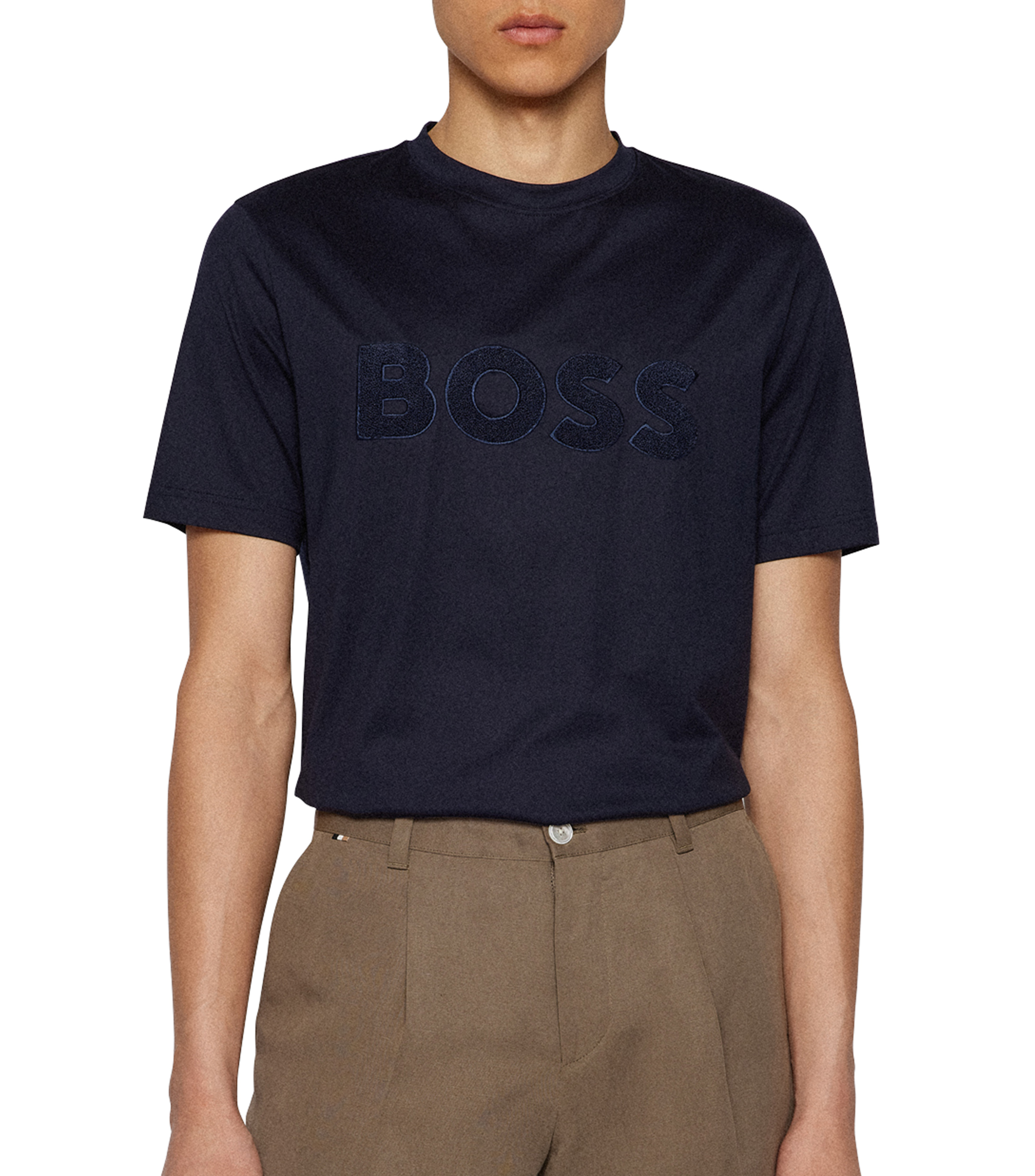 Boss Playera Boss regular fit de punto de algodón con logo de rizo ...