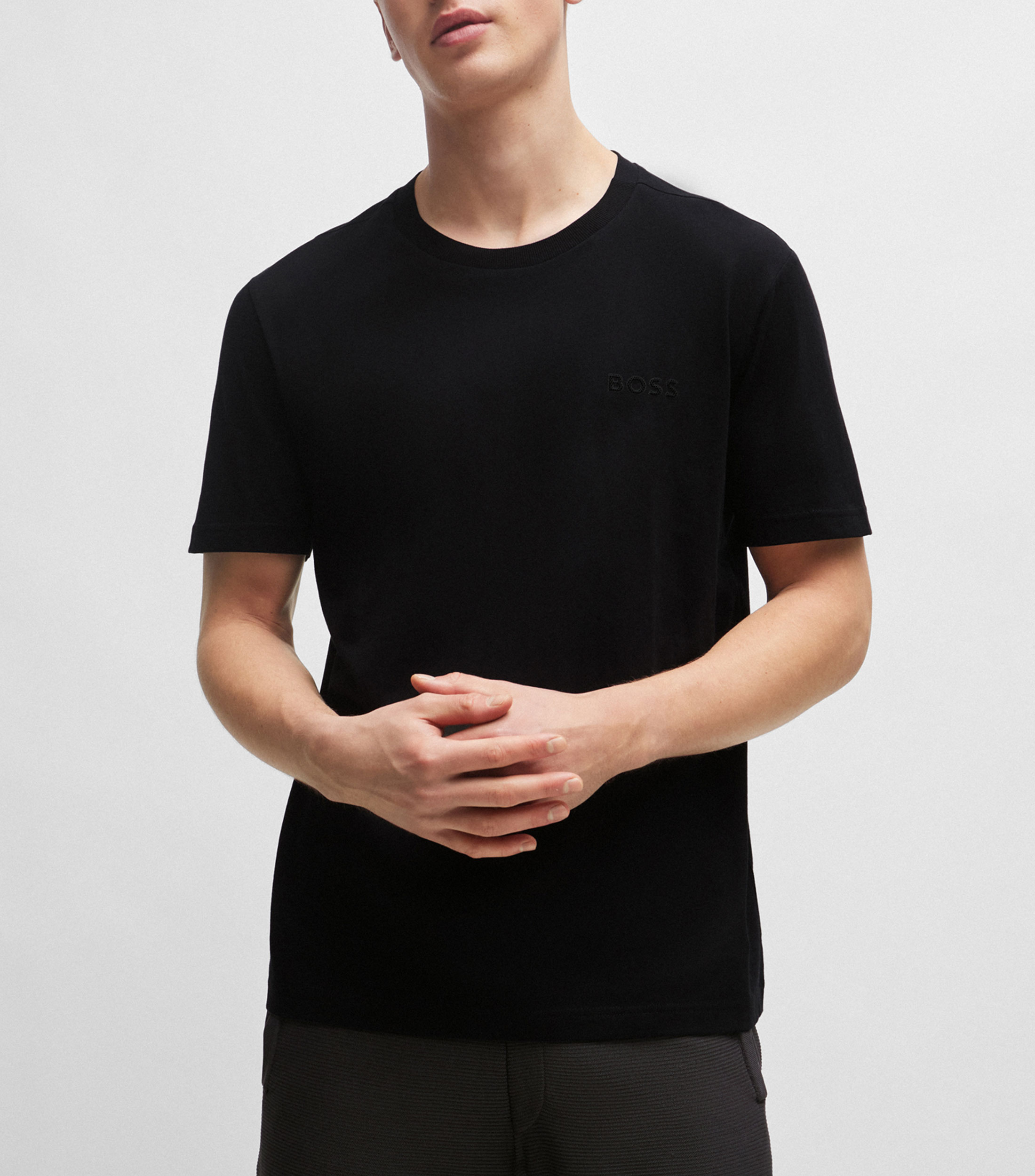Boss: Playera regular fit de punto de algodón con logo de malla en ...