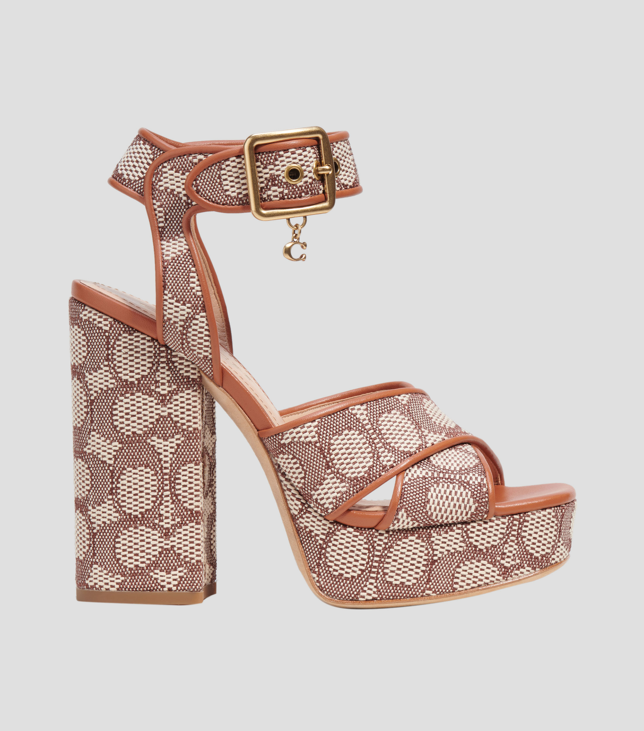 COACH: Sandalias cafés con tacón alto ancho Nelly Mujer | El Palacio de ...
