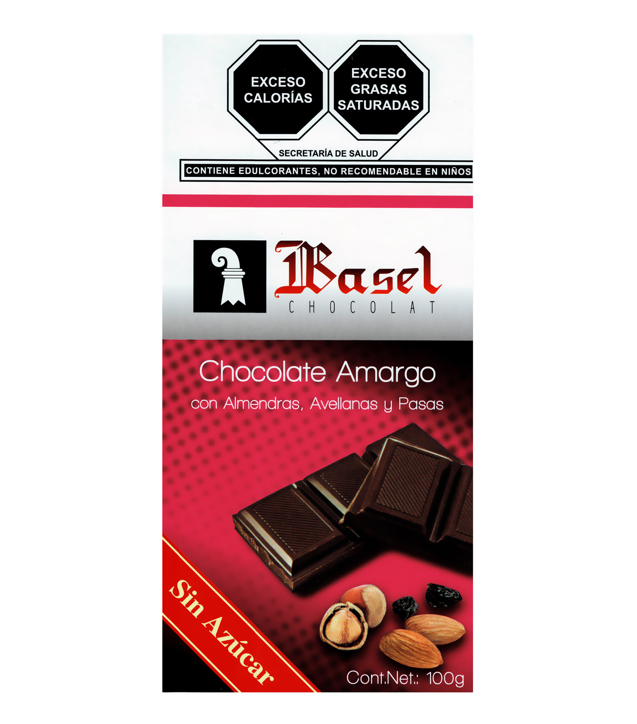 Basel Chocolate Amargo 72% Cacao con Almendras, Avellanas y Pasas, 100 ...