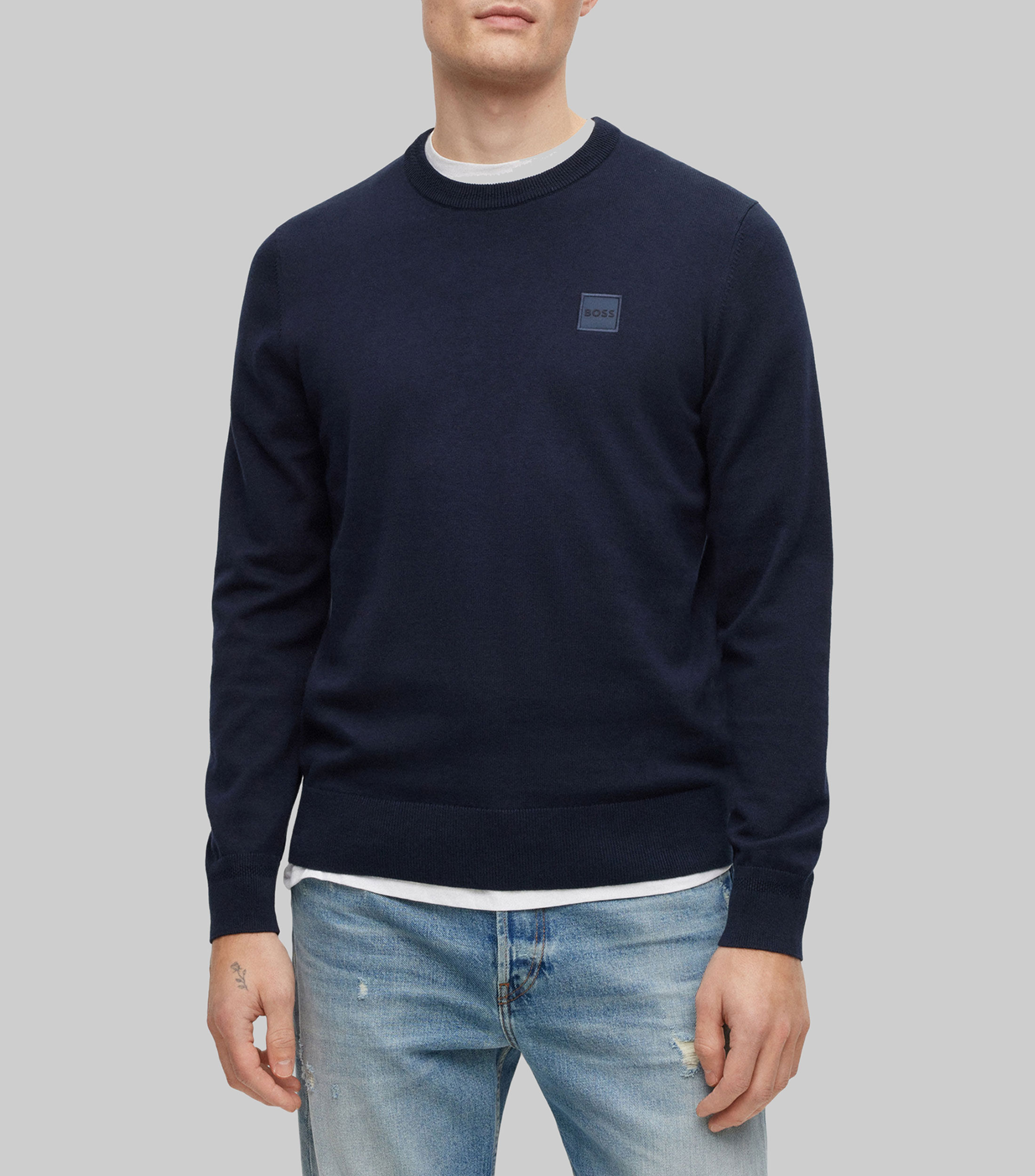 Boss Suéter con cuello redondo de algodón y cashmere con logo Hombre ...