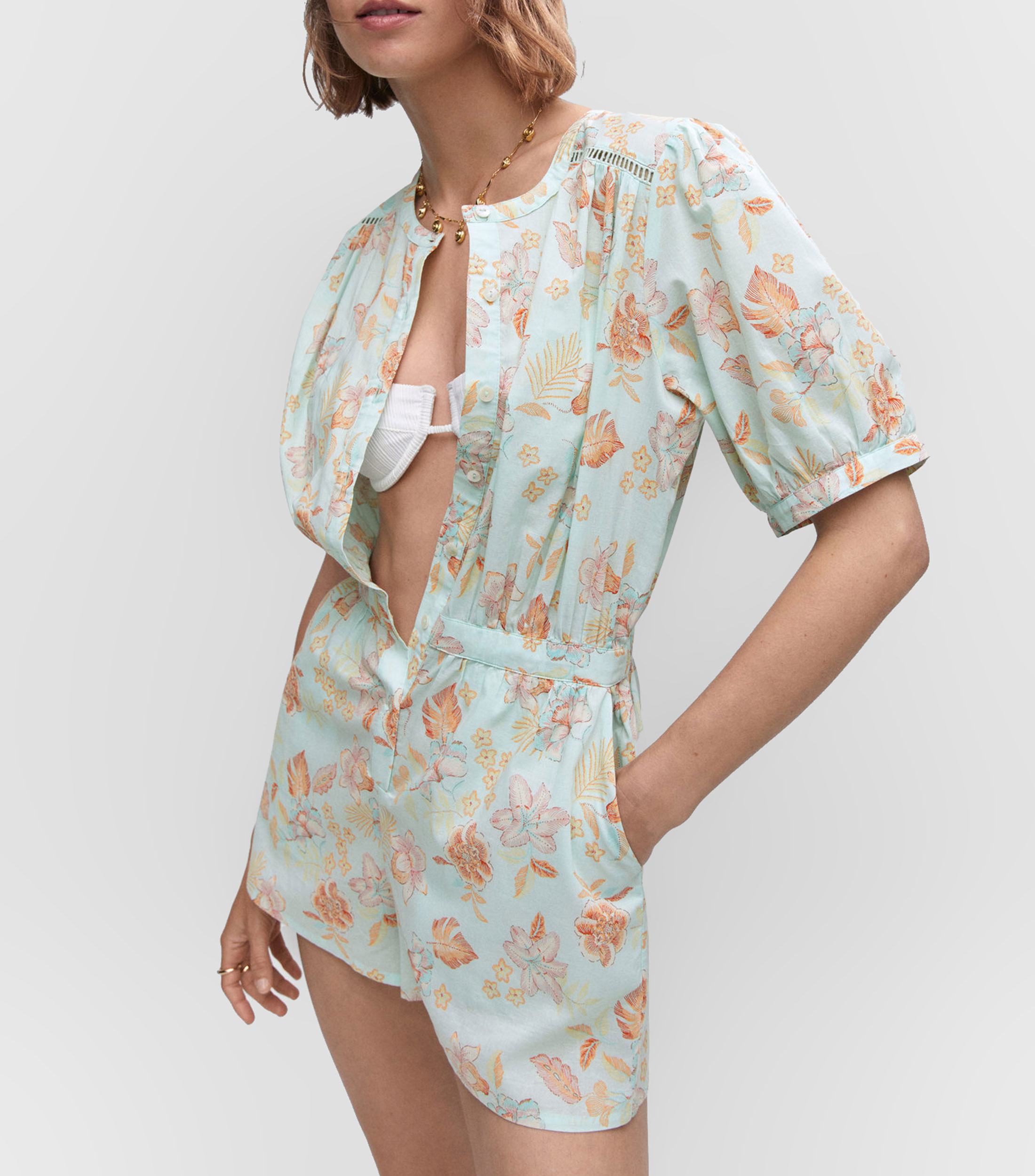Mango Romper de corte recto con flores Mujer - El Palacio de Hierro