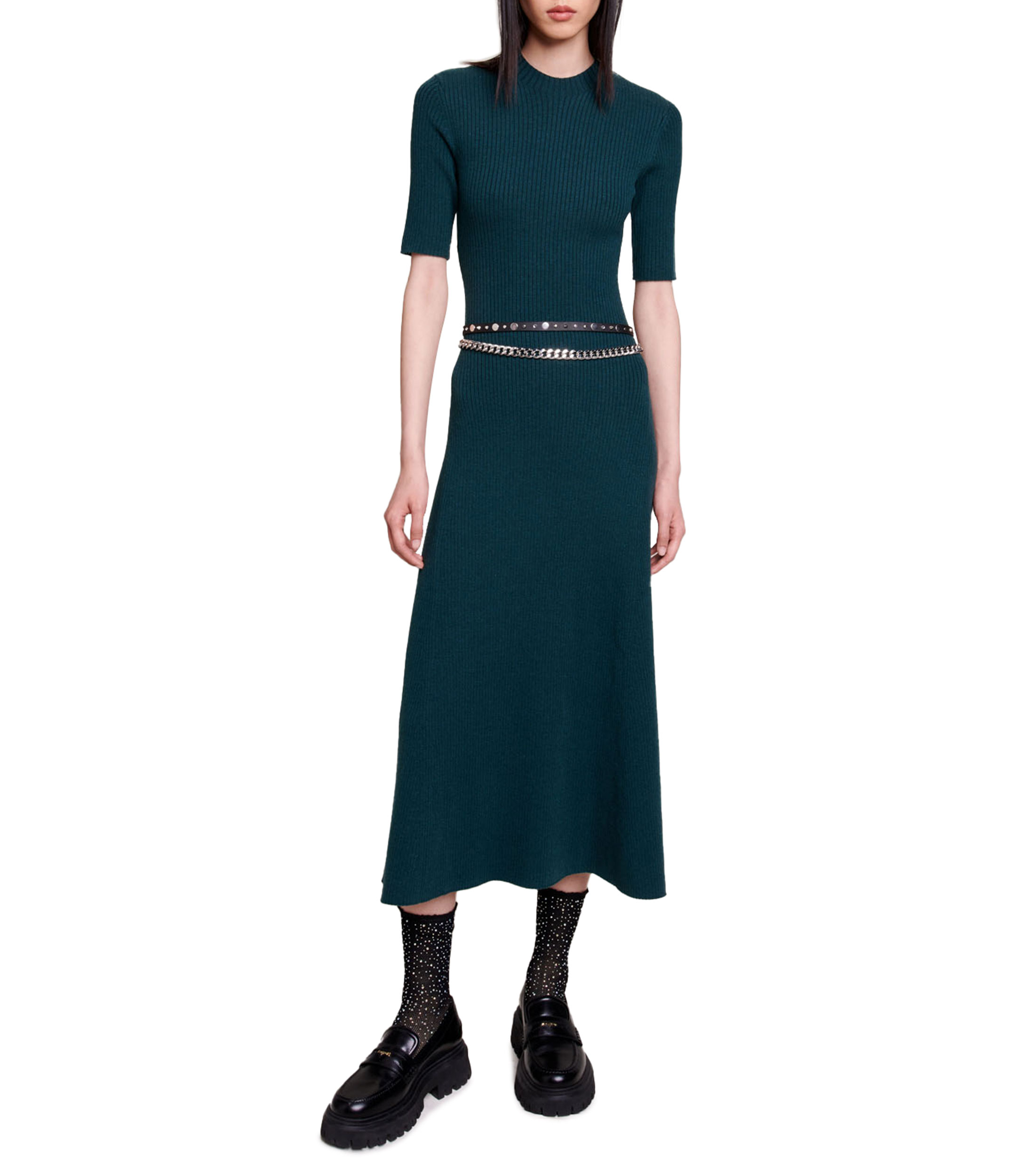 Maje: Vestido largo manga 3,4 liso Rubis Mujer | El Palacio de Hierro