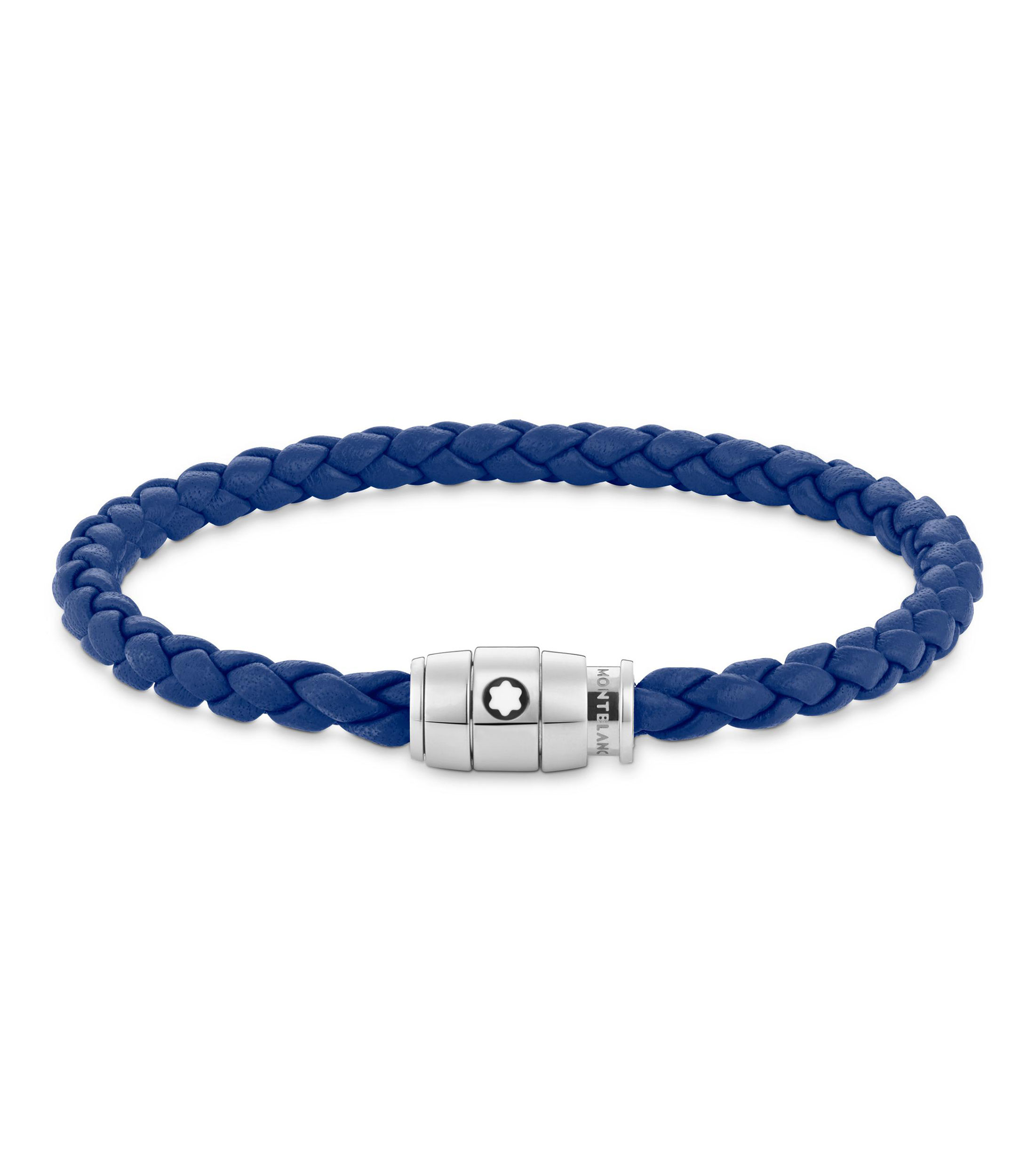 Montblanc Pulsera de piel azul con cierre de 3 anillas de acero Unisex ...