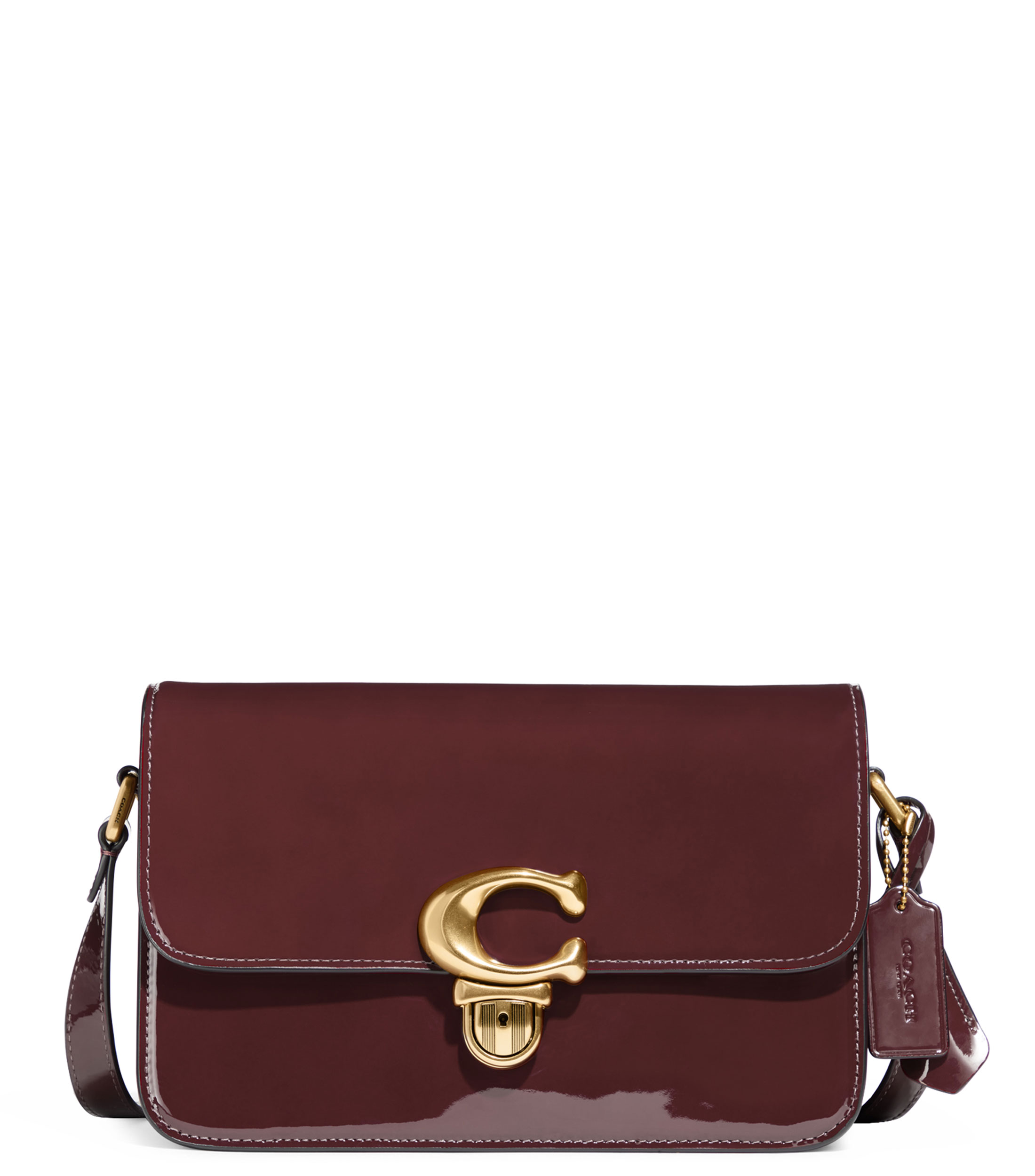 COACH: Bolsa shoulder vino en piel Patent Leather Studio con logo Mujer ...
