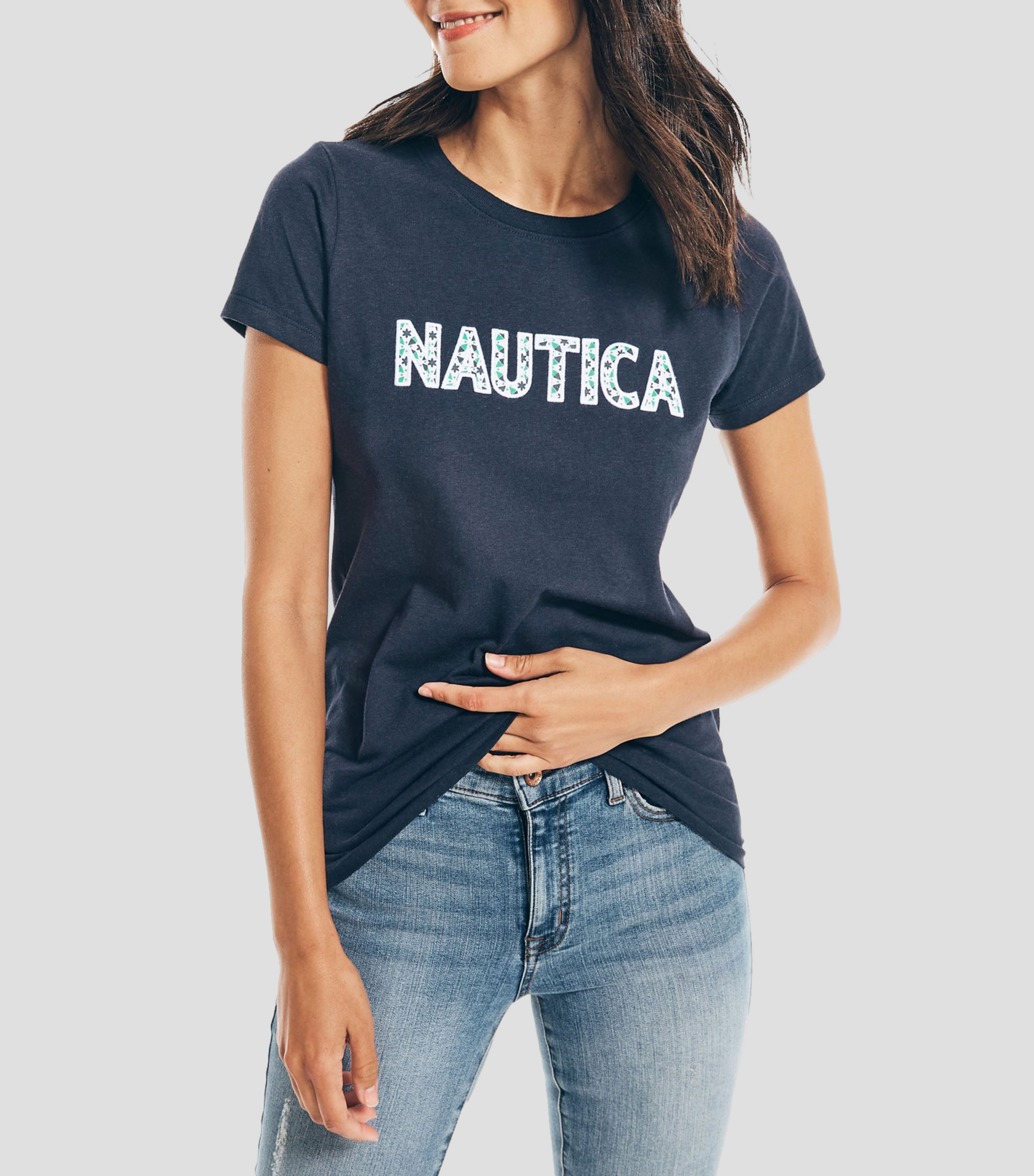 Nautica: Playera azul marino cuello redondo manga corta con logotipo ...