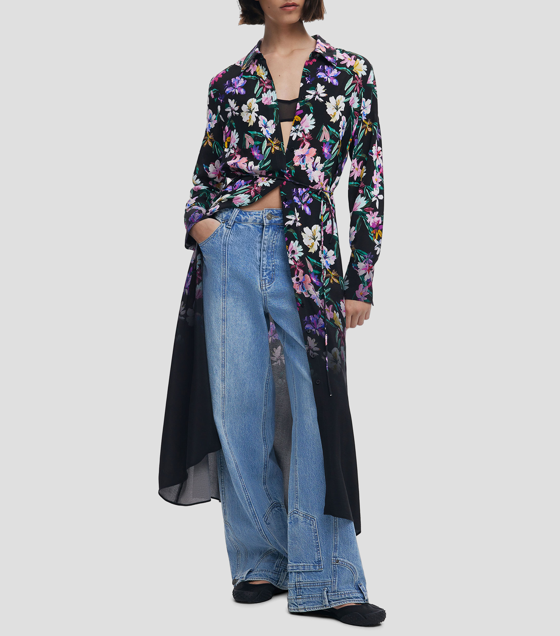 Desigual Vestido Largo camisero de manga larga estampado Acri Mujer |El ...
