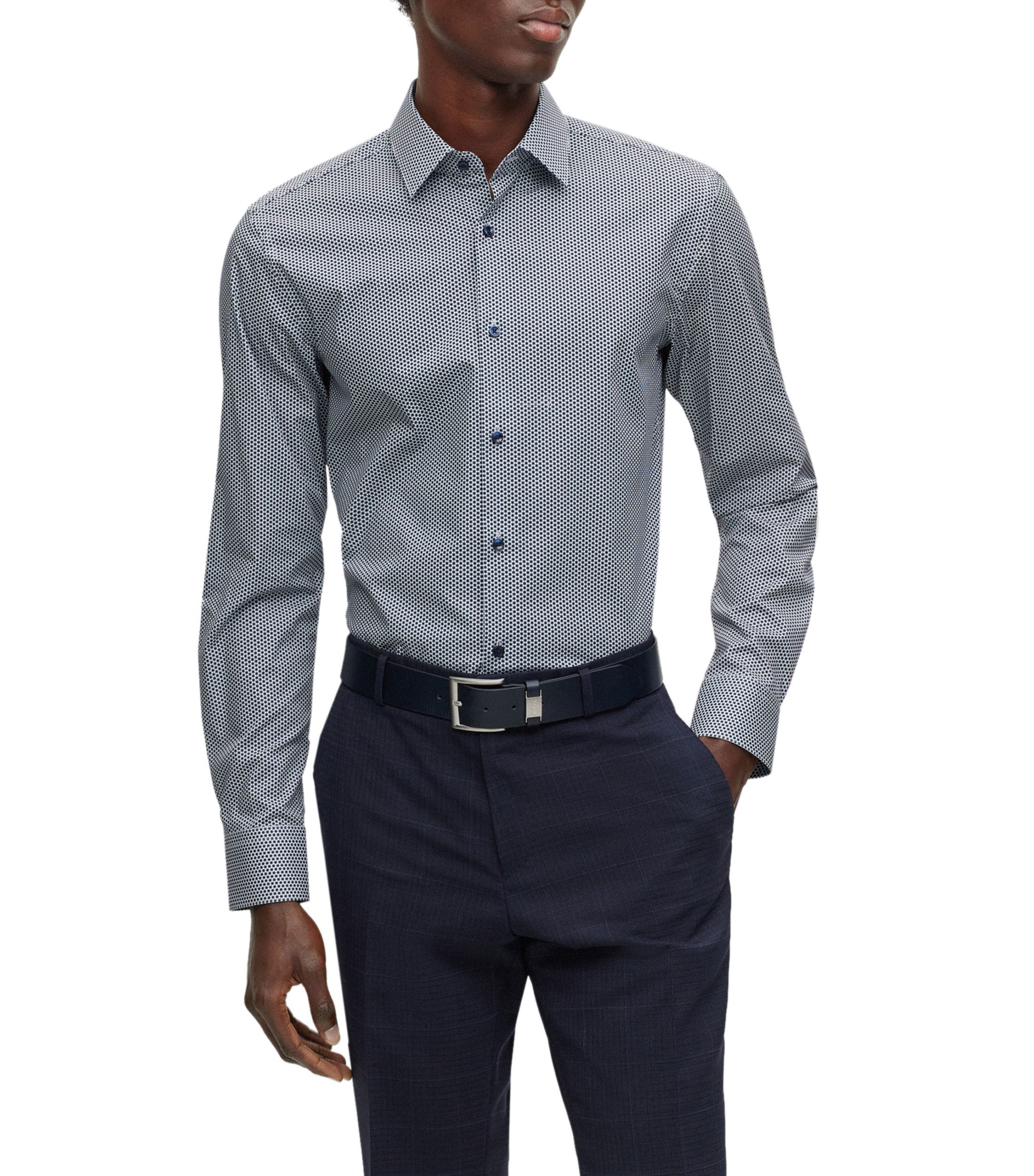 Boss: Camisa Boss Slim Fit en algodón estampado con elástico Hombre ...