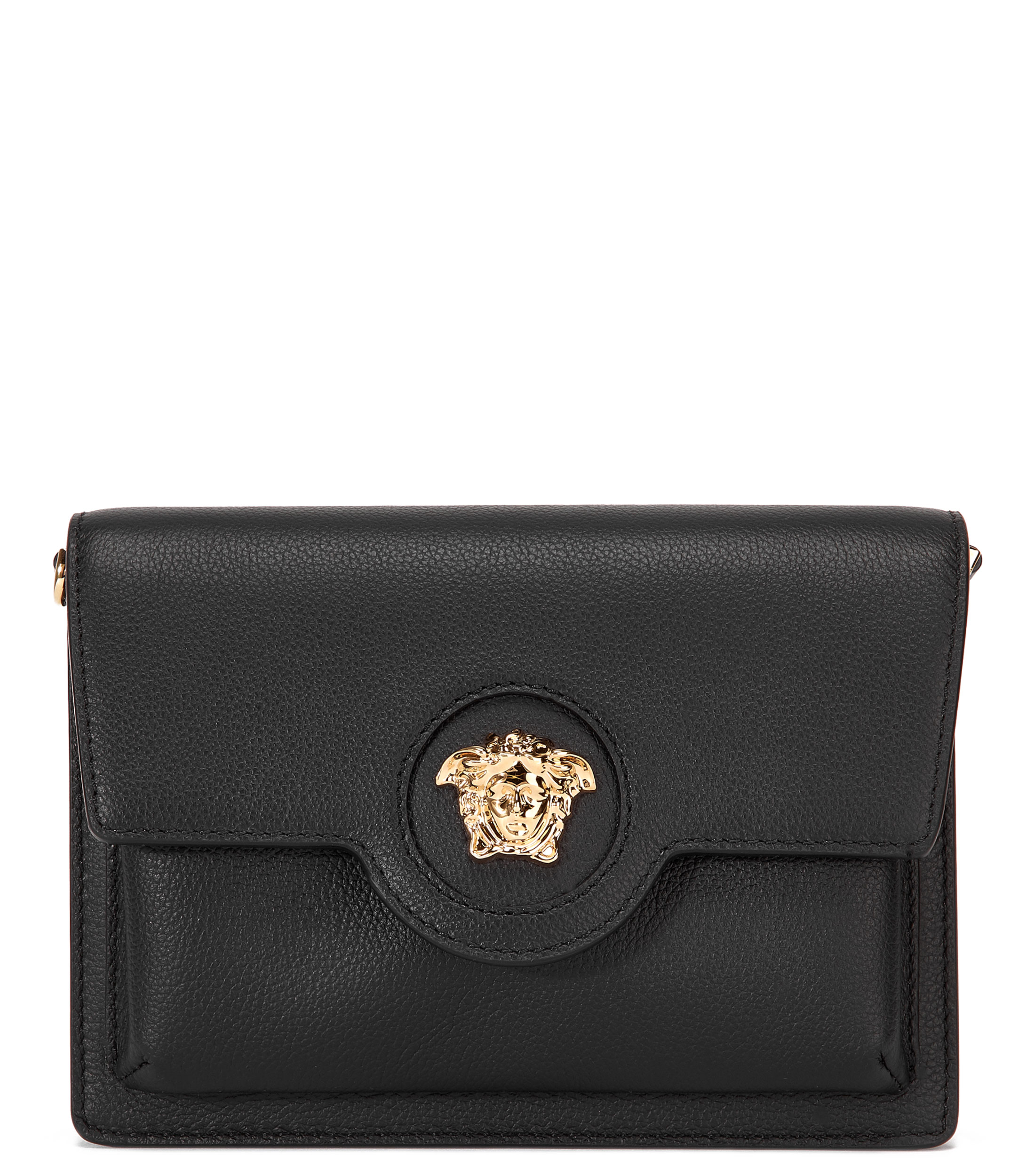 Versace: Bolso crossbody negro en piel La Medusa Camera granulado Mujer ...