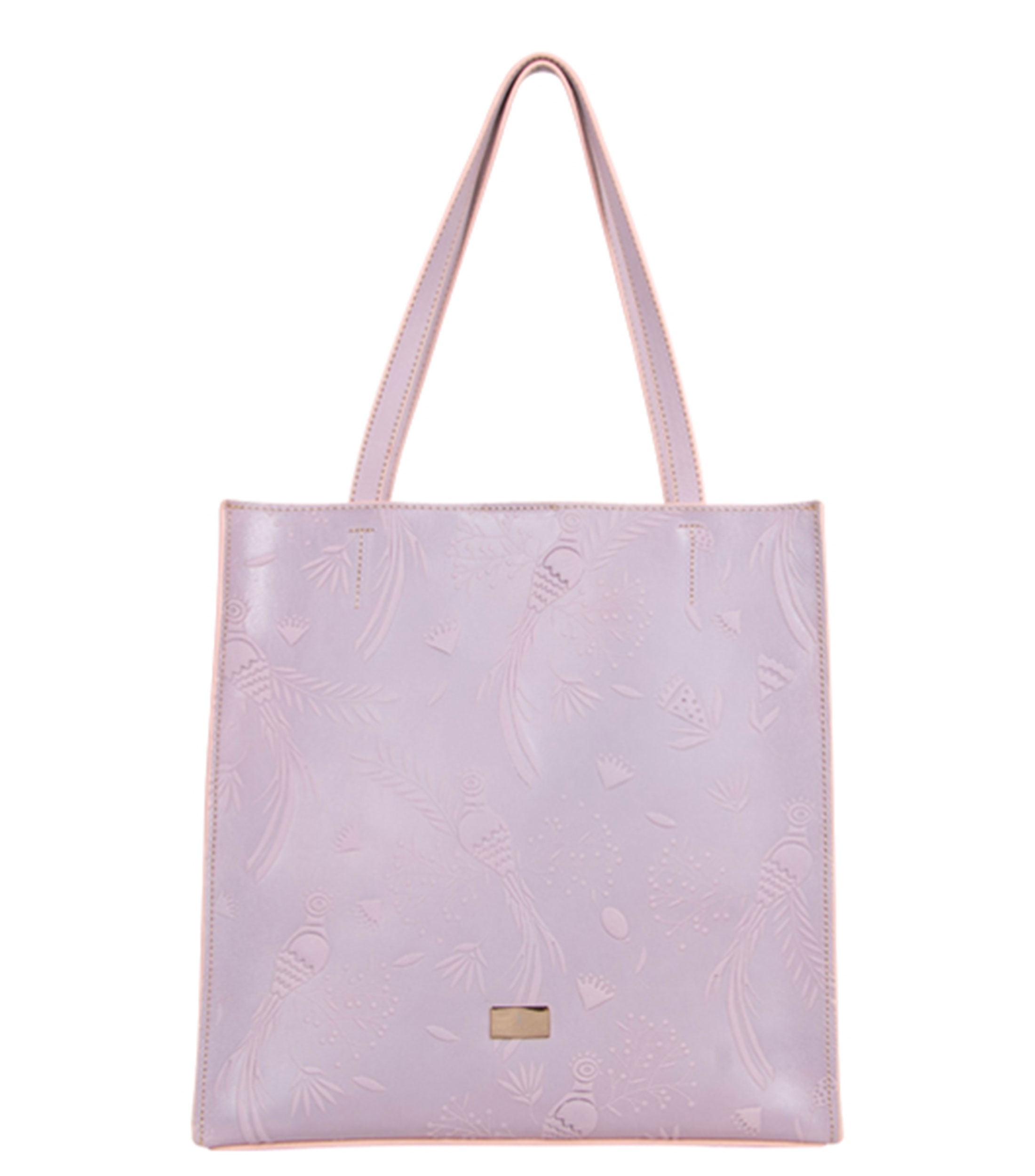 Carlota: Bolso tote lila en piel Quetzal con grabados Mujer | El Palacio de Hierro