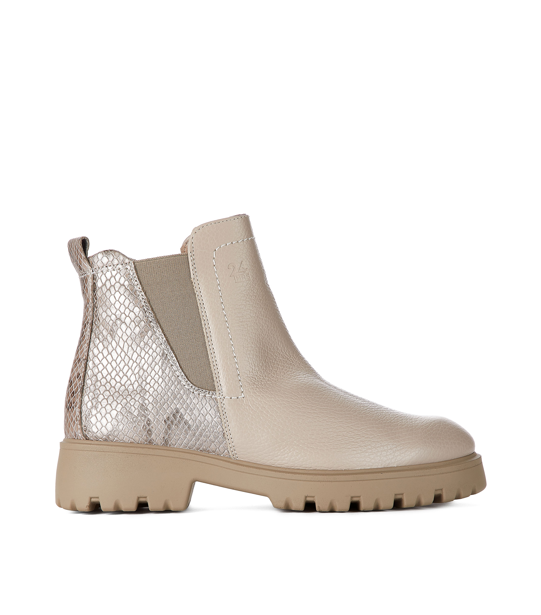 24 Hrs: Botines Chelsea en piel con tacón bajo cuadrado y estampado ...