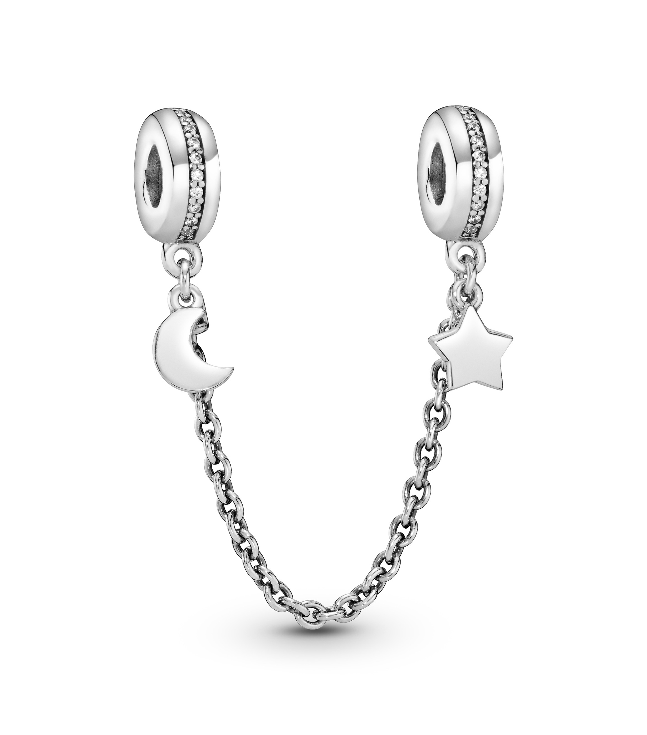 Pandora Charm cadena de seguridad en plata .925 Media Luna y estrella ...