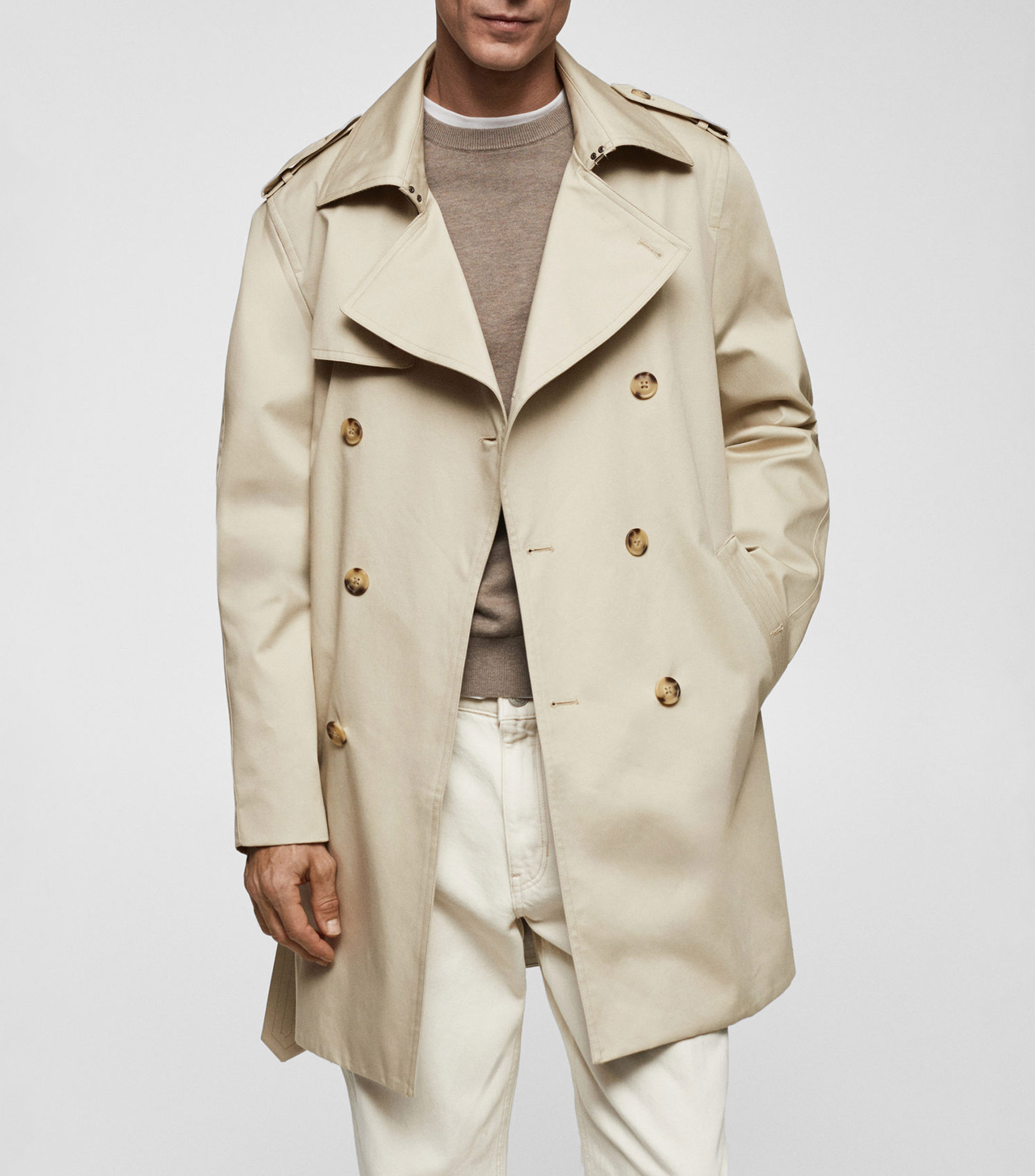 Mango: Gabardina tres cuartos con botonadura y cinta Hombre | El ...