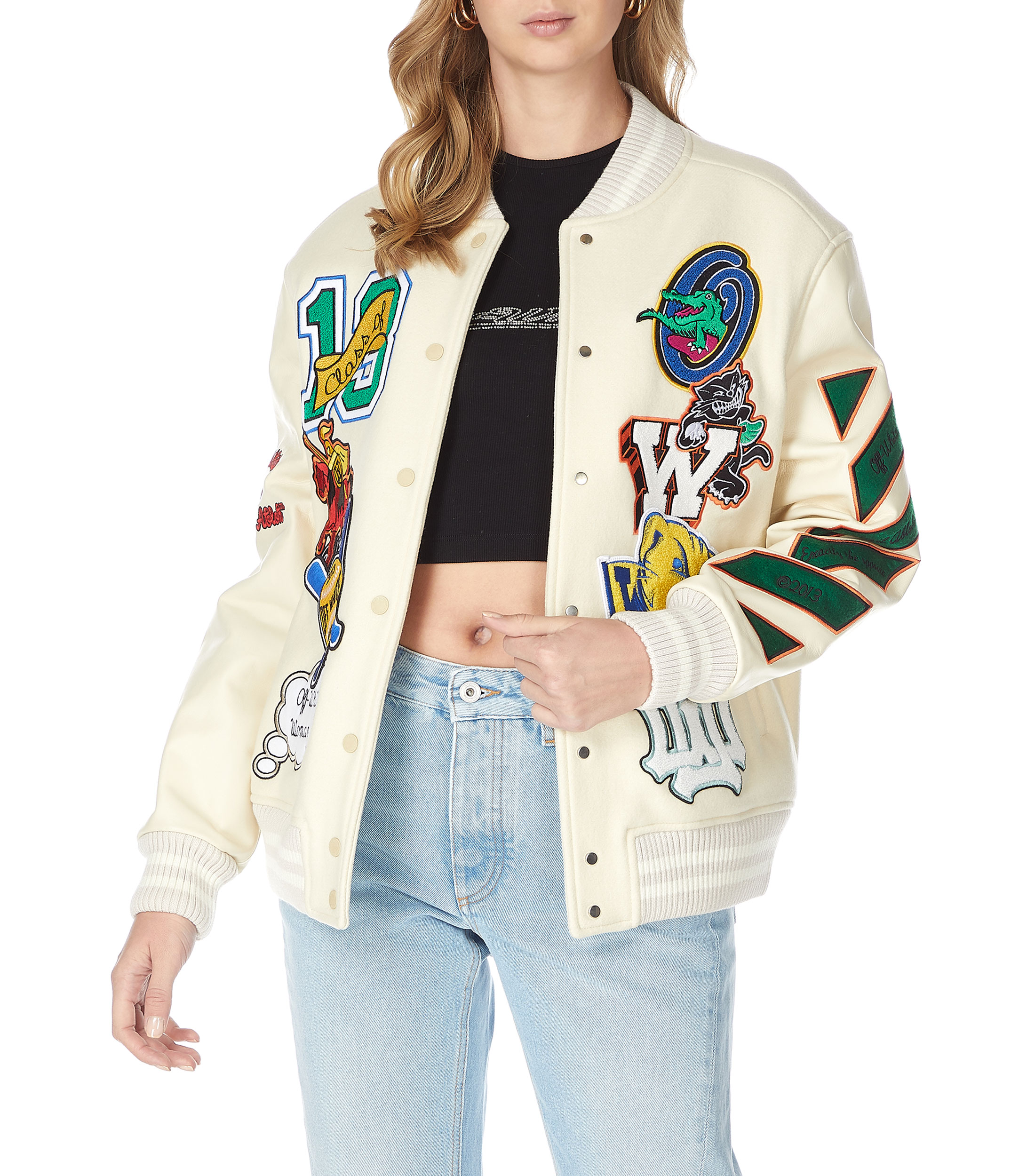Off-White Chamarra bomber Slogan Patch Varsi Mujer - El Palacio de Hierro