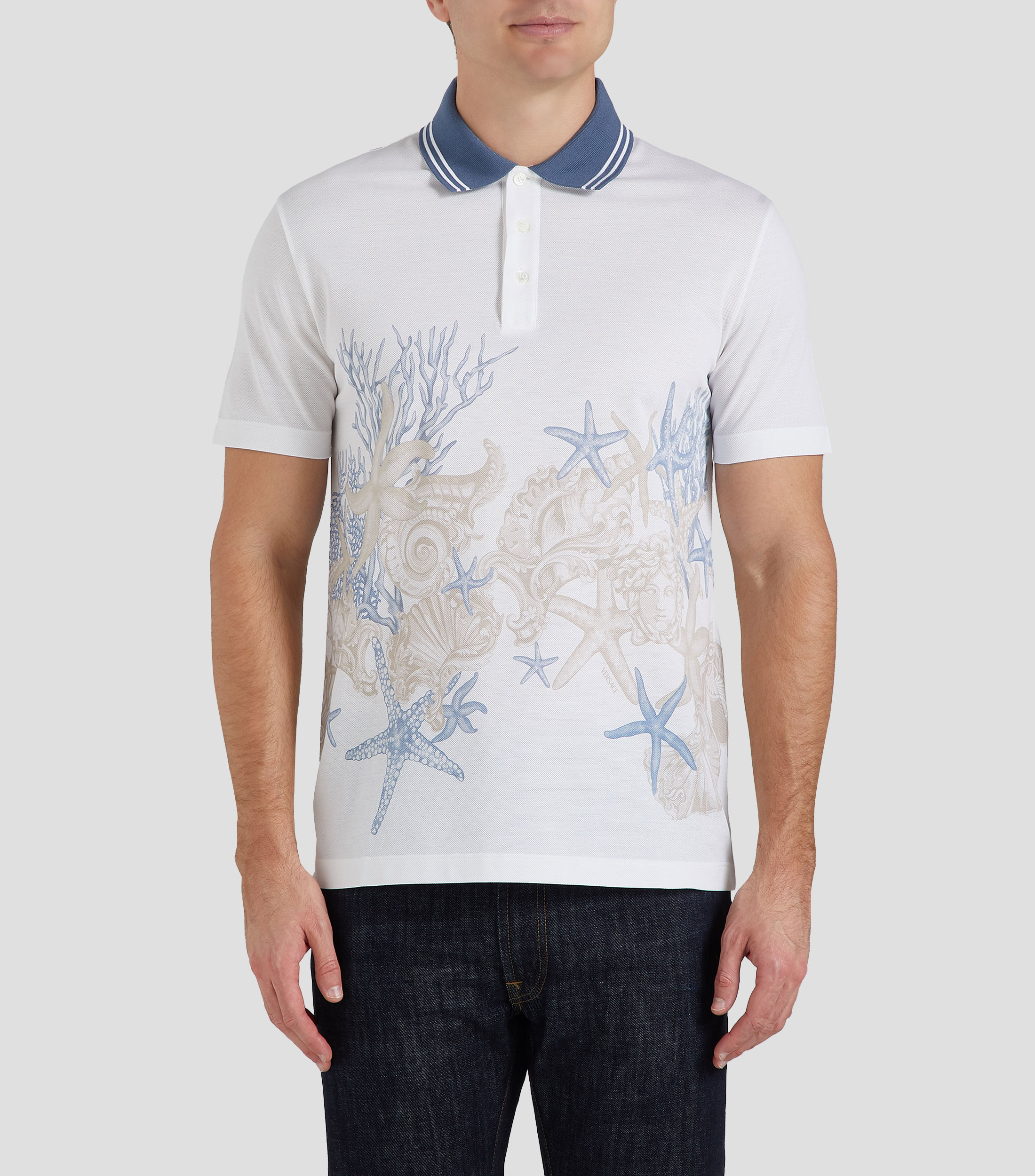 Versace: Playera tipo polo con manga corta estampada Hombre | El ...