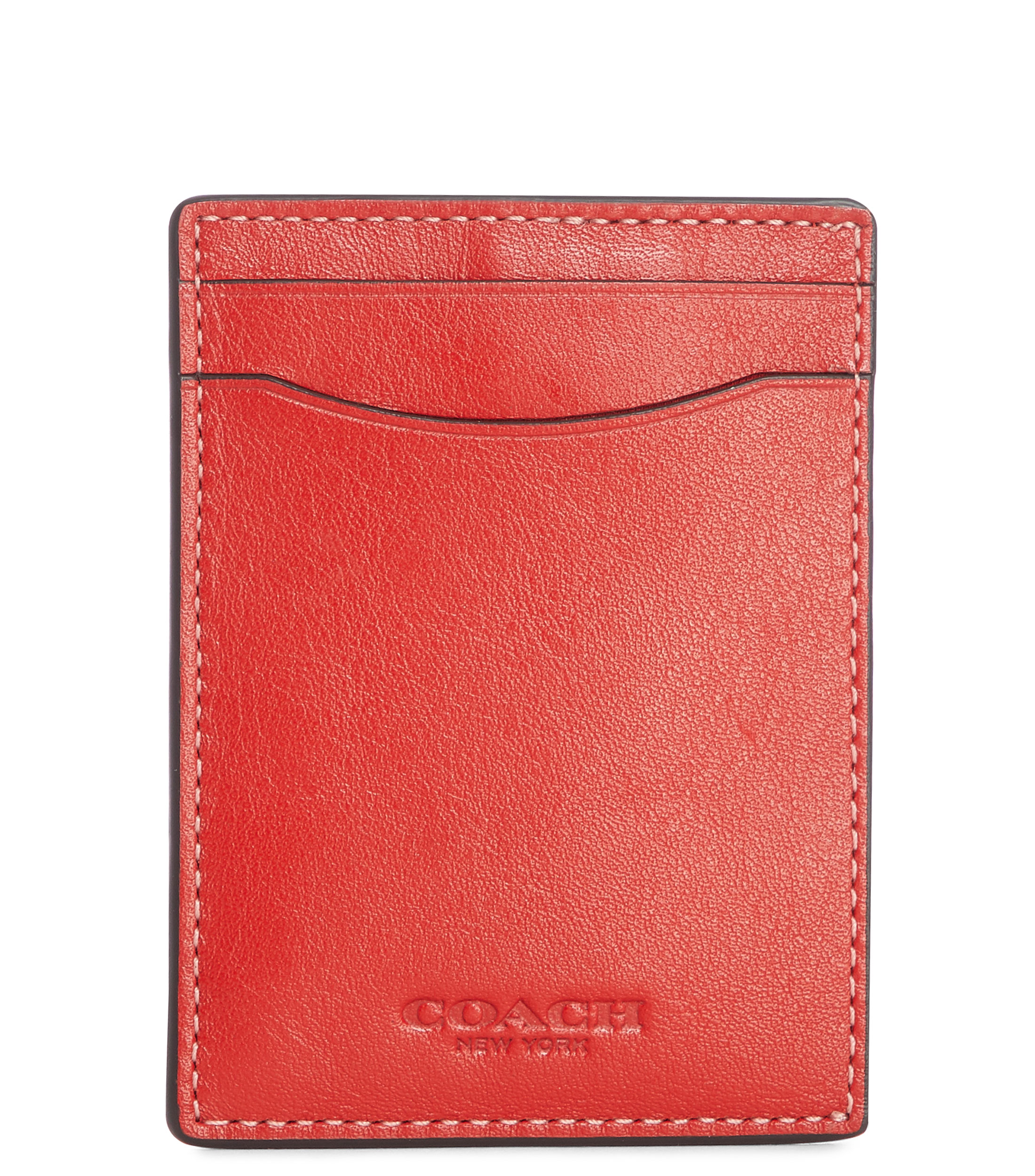 COACH: Tarjetero con clip en piel roja lisa Hombre | El Palacio de Hierro