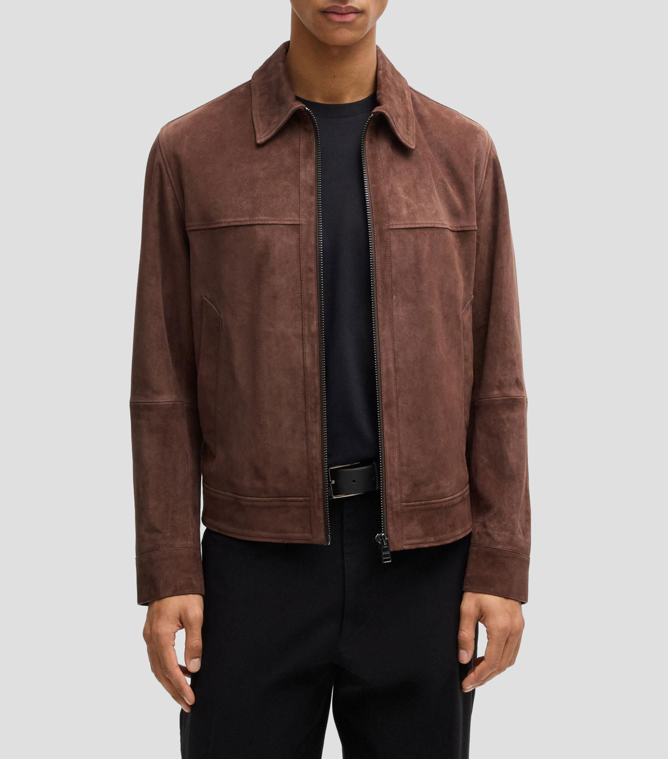 Boss Chamarra regular fit de ante suave con cremallera en la parte ...