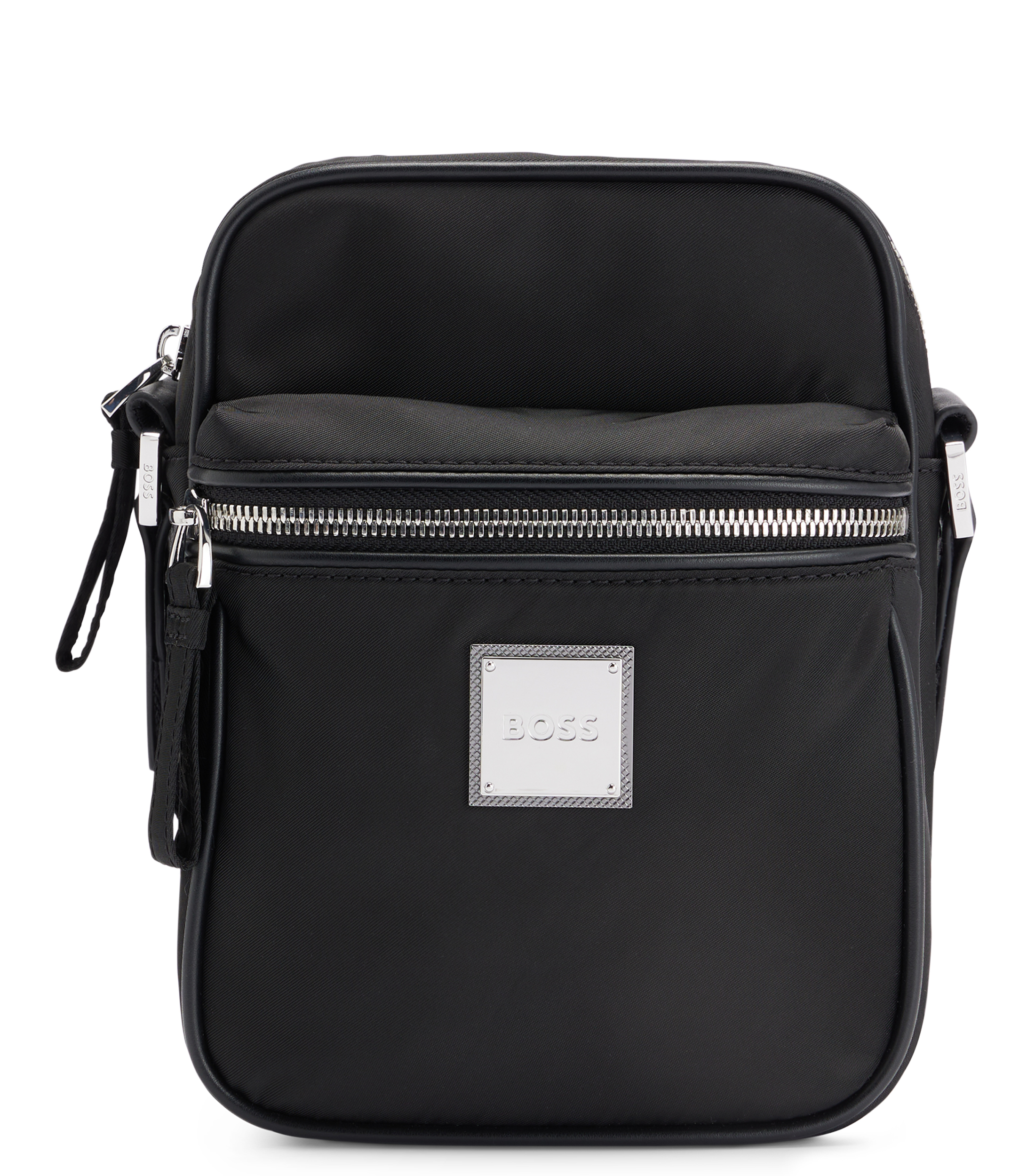 Boss: Bolso mensajero de tejido reciclado con placa metálica de logo ...