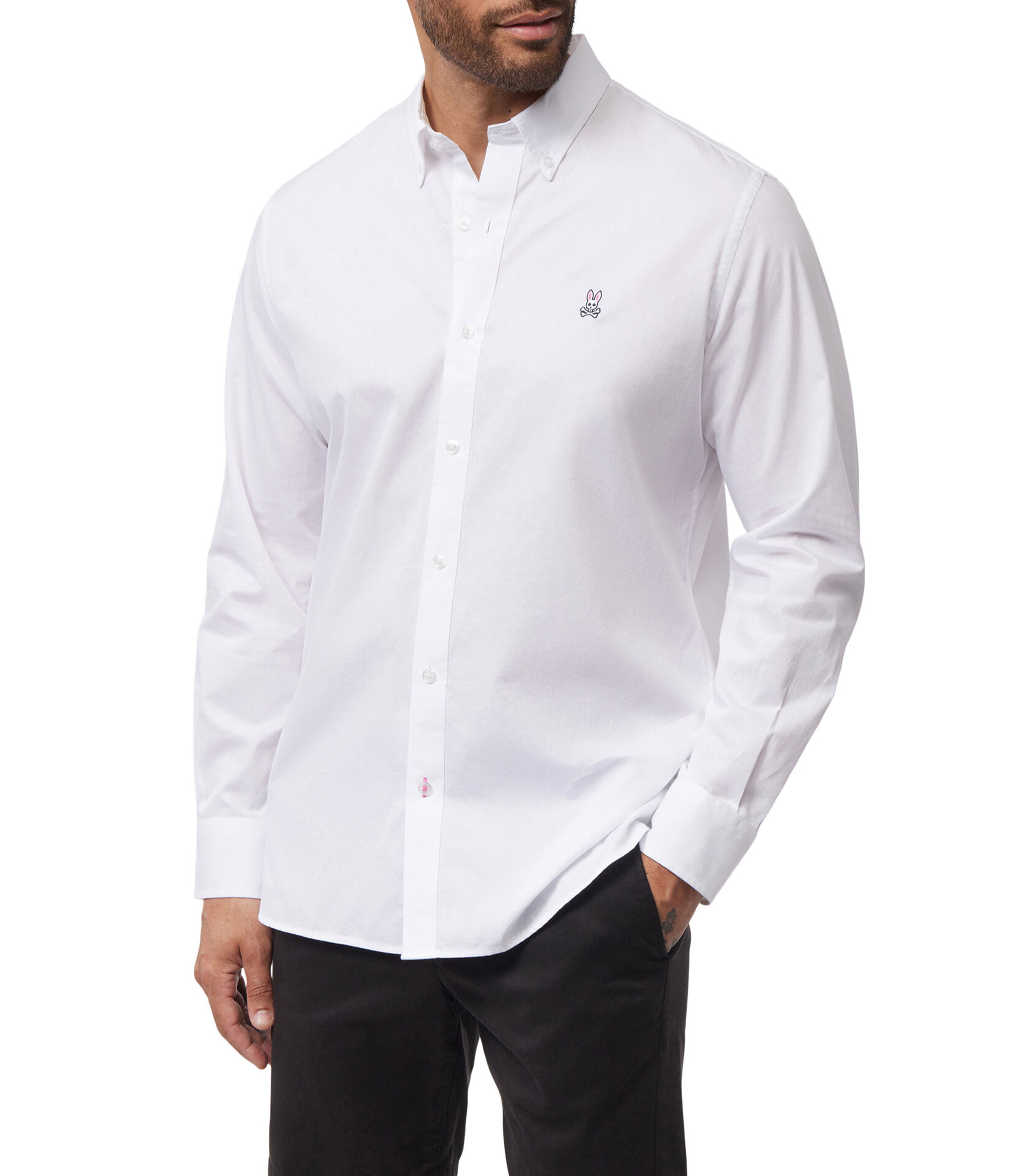 Psycho Bunny: Camisa lisa con discreto parche de manga larga Hombre ...