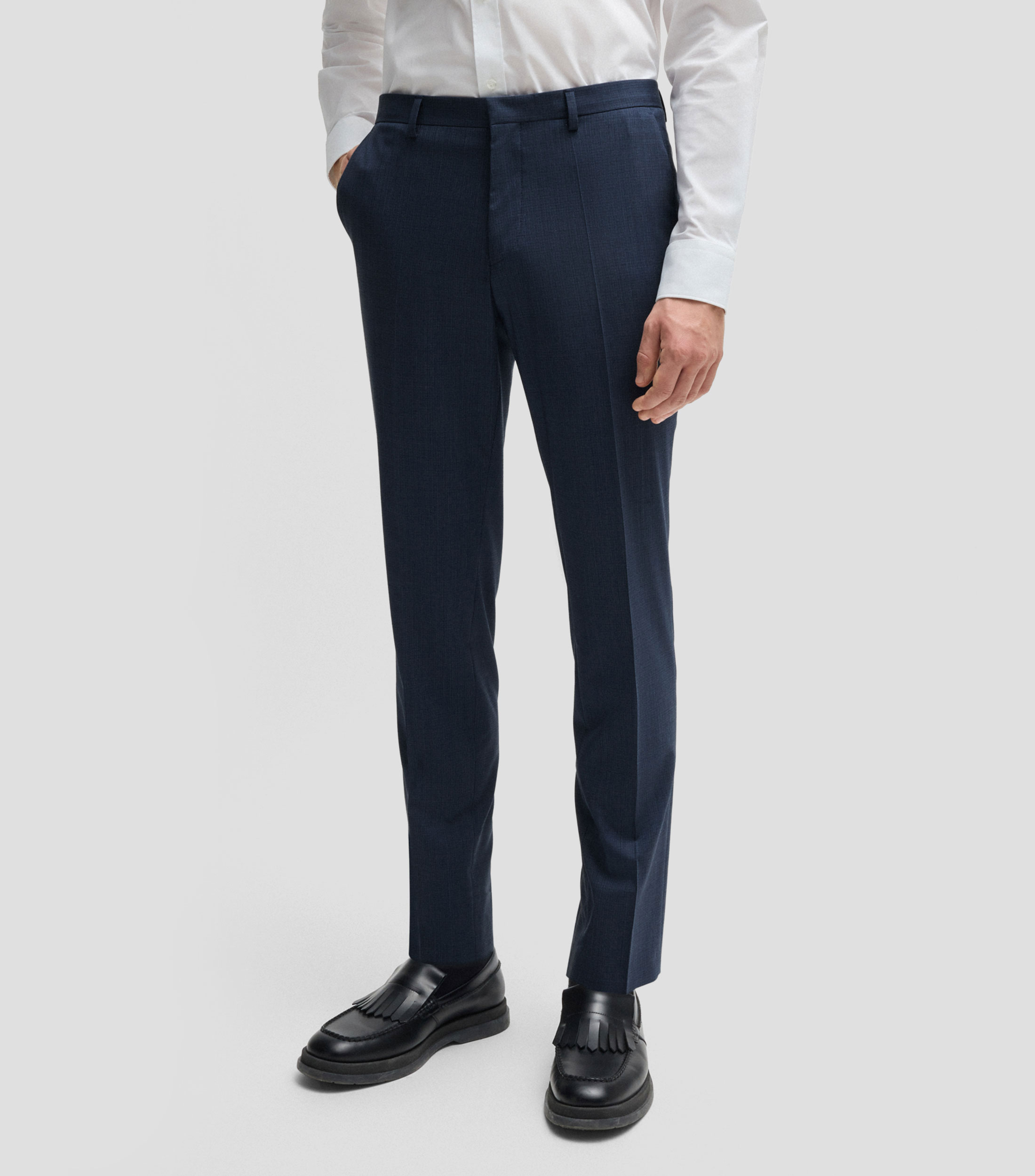 Hugo: Pantalón extra slim fit de paño elástico con motivo de pata de ...