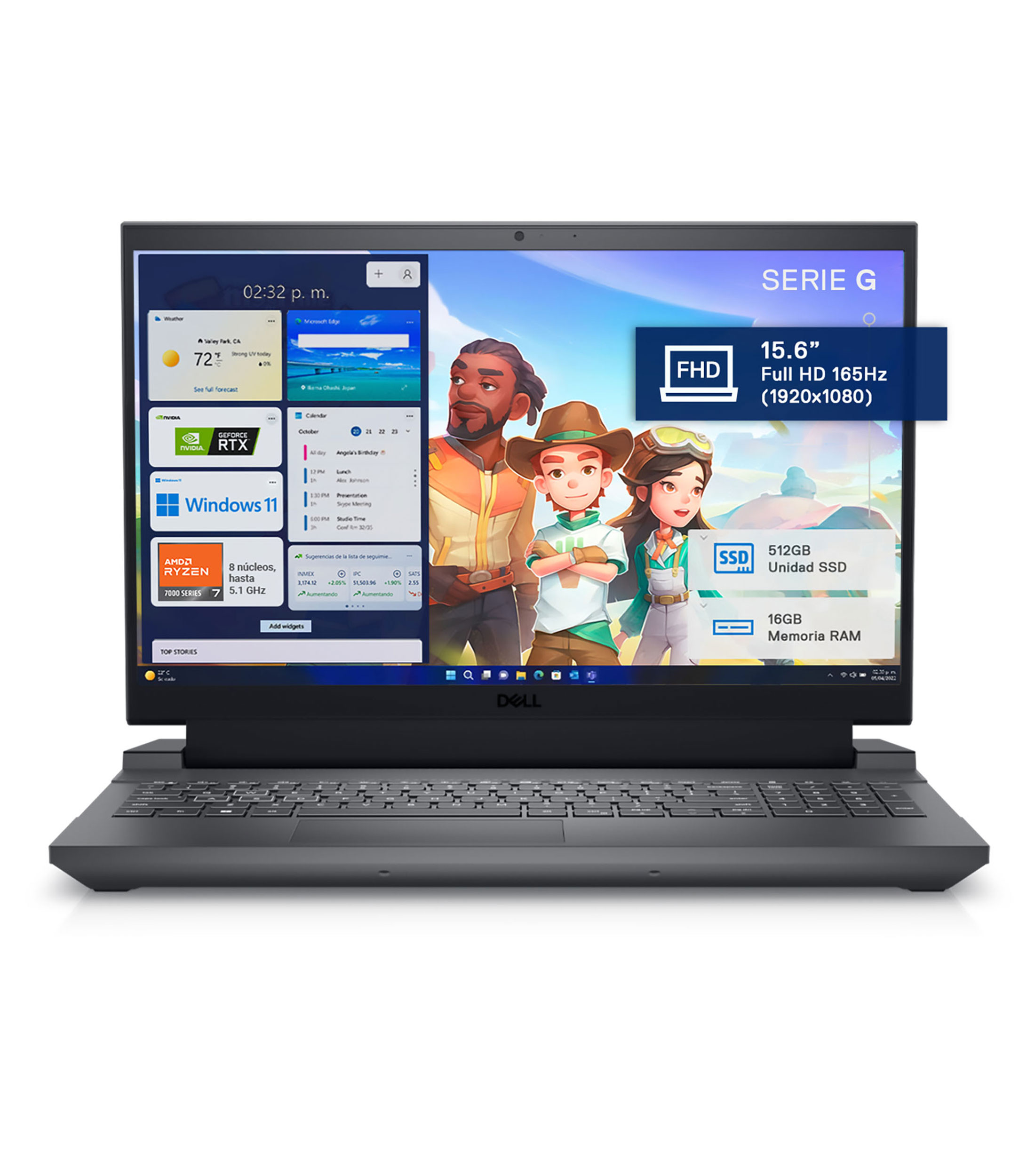 Dell Laptop Serie G 5535 15.6", NVIDIA GeForce RTX 4050 AMD Ryzen7 ...