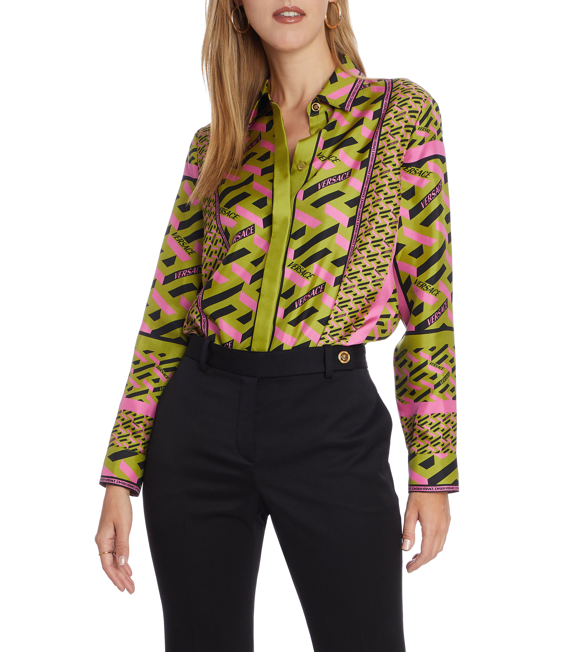 Versace Camisa geométrica con logotipo de manga larga Mujer - El ...