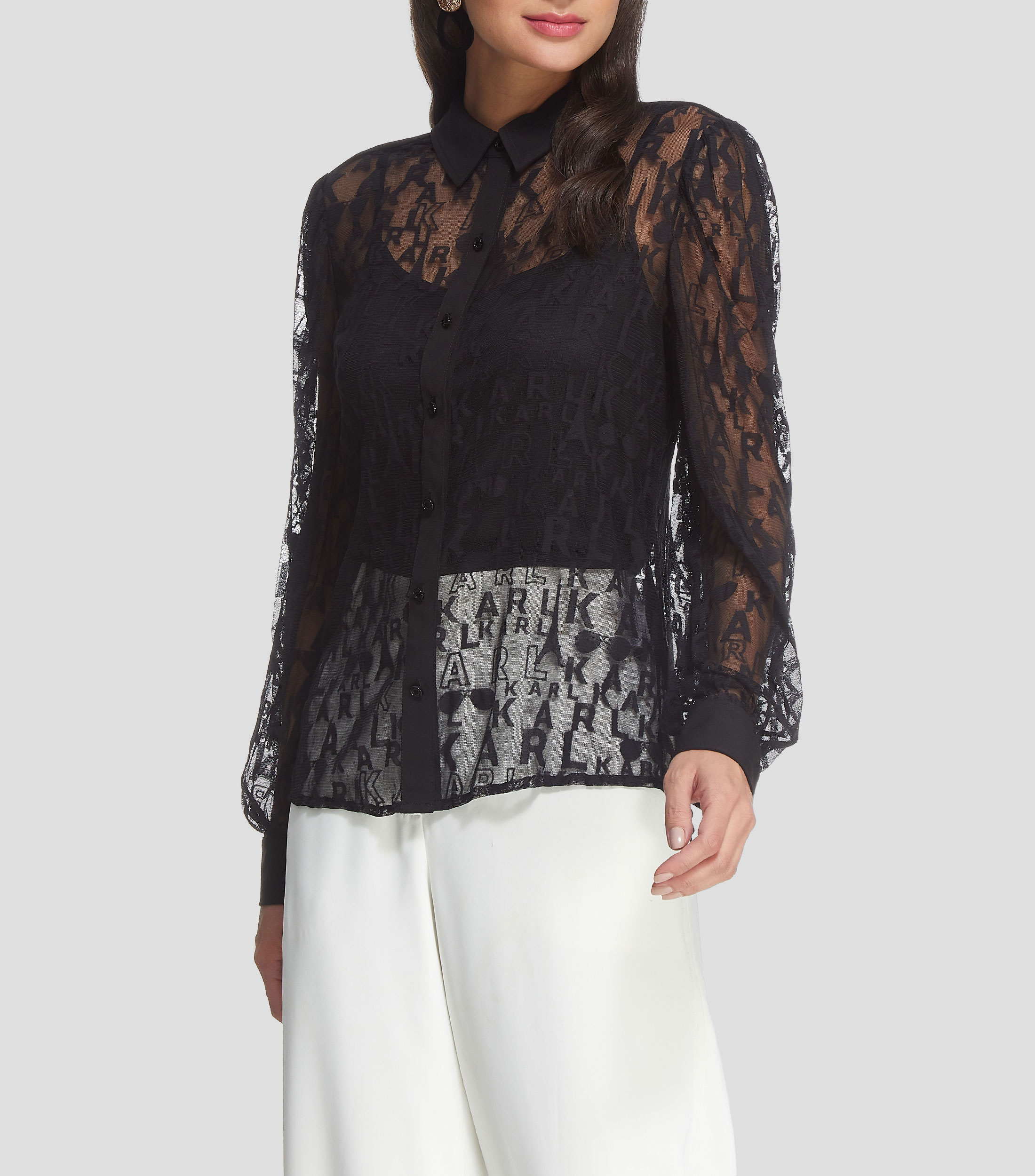 Karl Lagerfeld: Camisa de manga larga con monogram Mujer | El Palacio ...