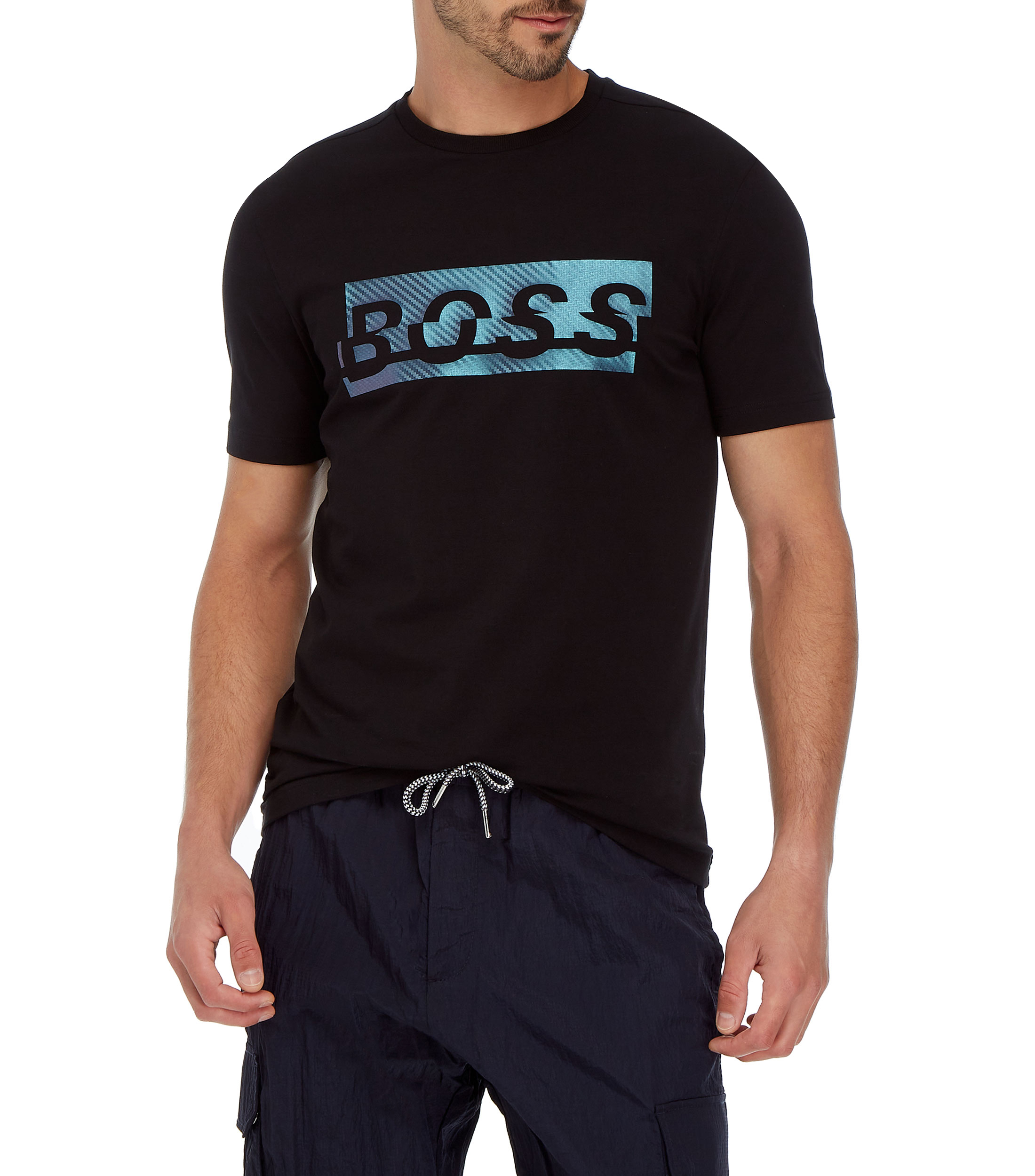Boss Playera de algodón elástico con diseño del logo de la nueva ...