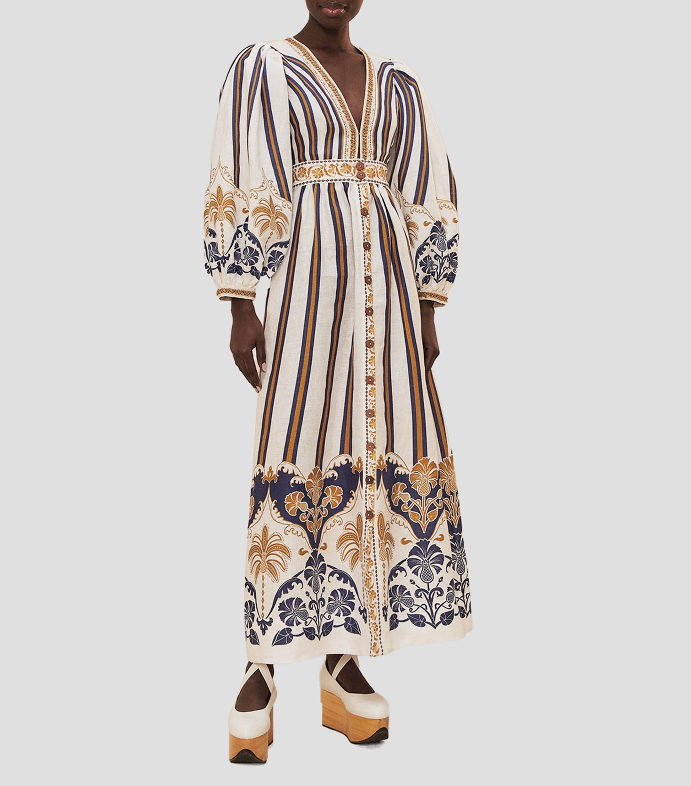 FARM RIO Vestido largo estampado de manga larga Mujer |El Palacio de Hierro