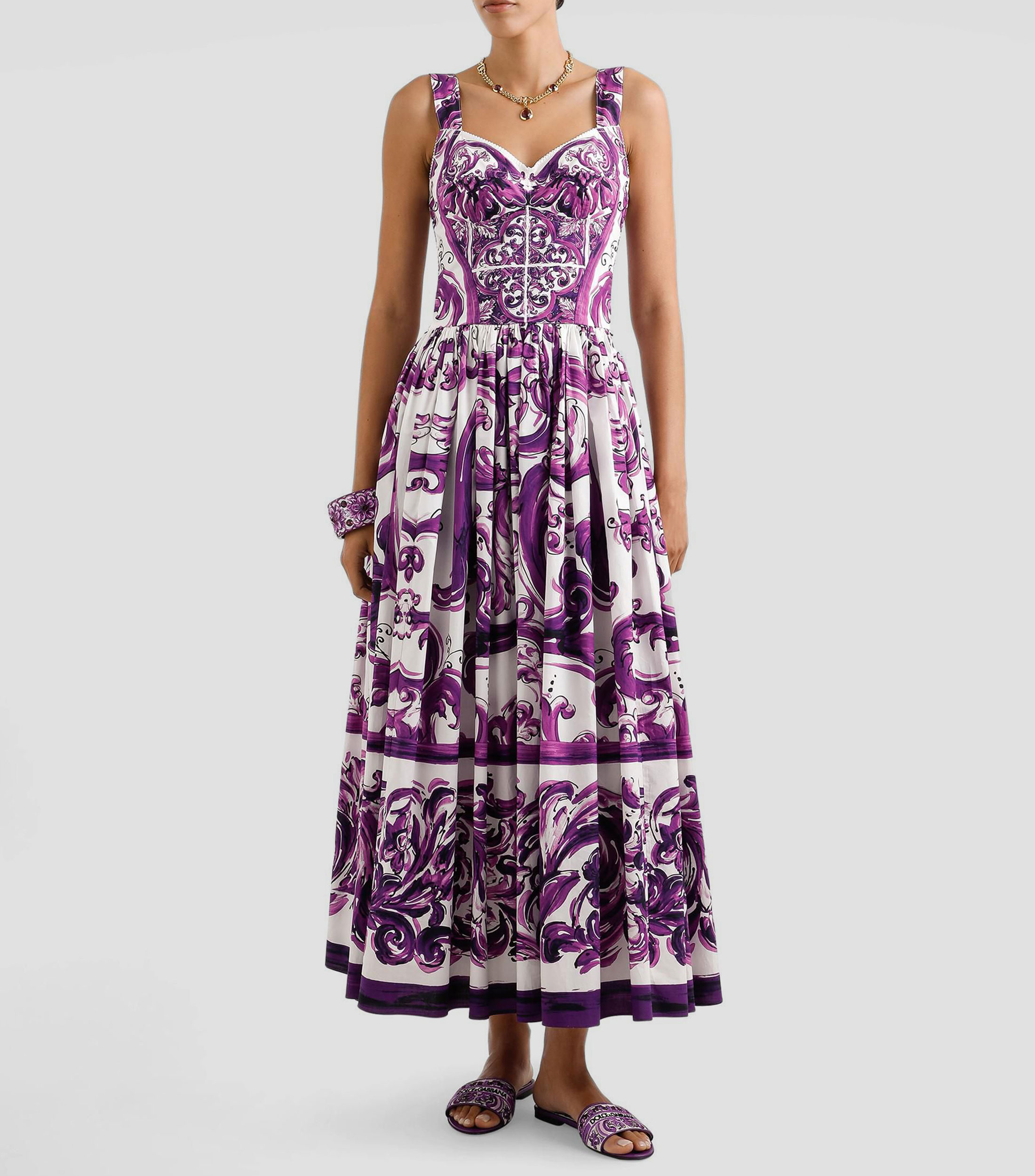 DOLCE & GABBANA Vestido largo con estampado Maiolica Viola Mujer |El ...
