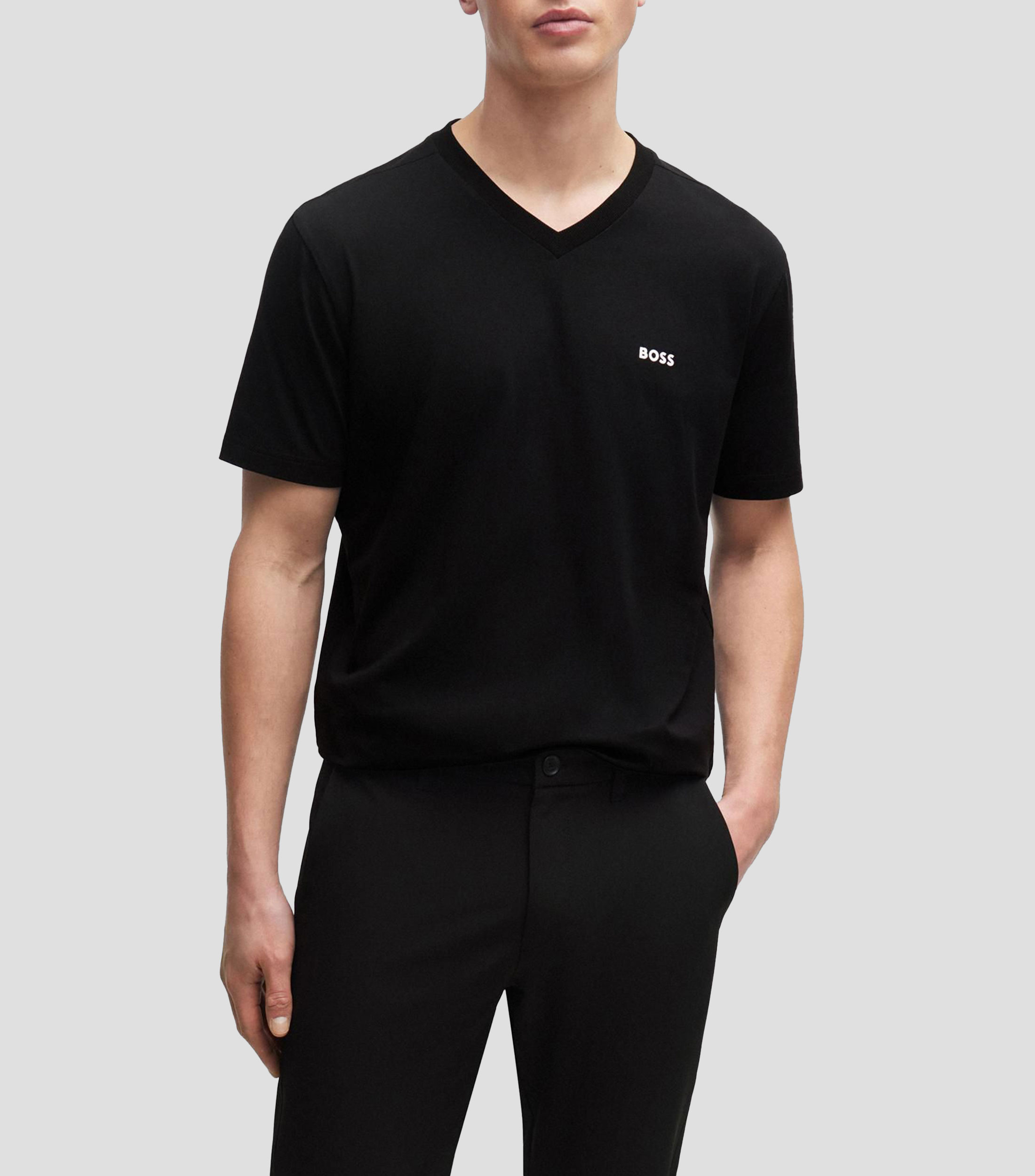 Hugo Boss Playera regular fit de algodón elástico con logo en contraste ...