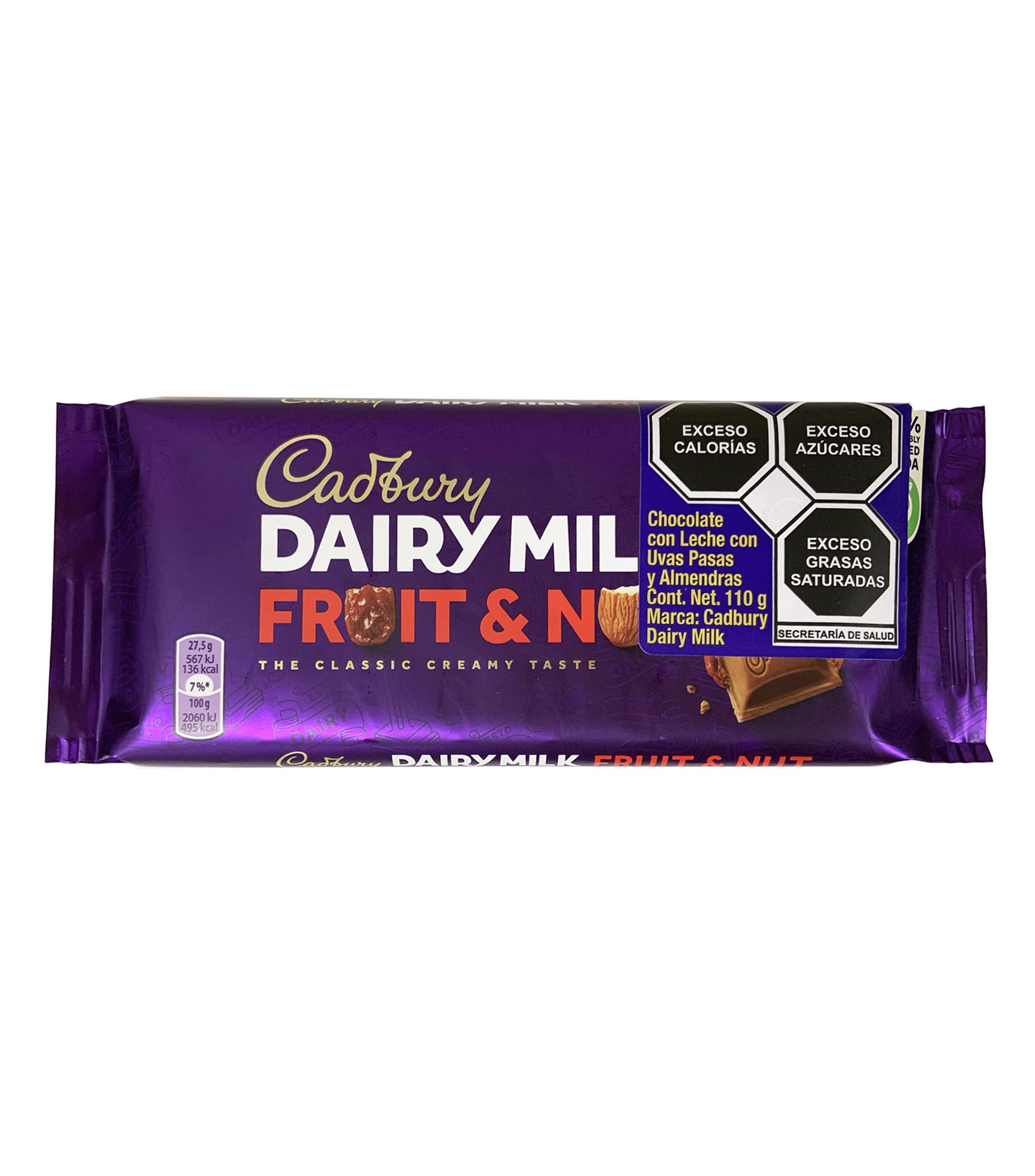 Cadbury Chocolate con leche, uva, pasas y almendra Dairy Milk Fruit ...