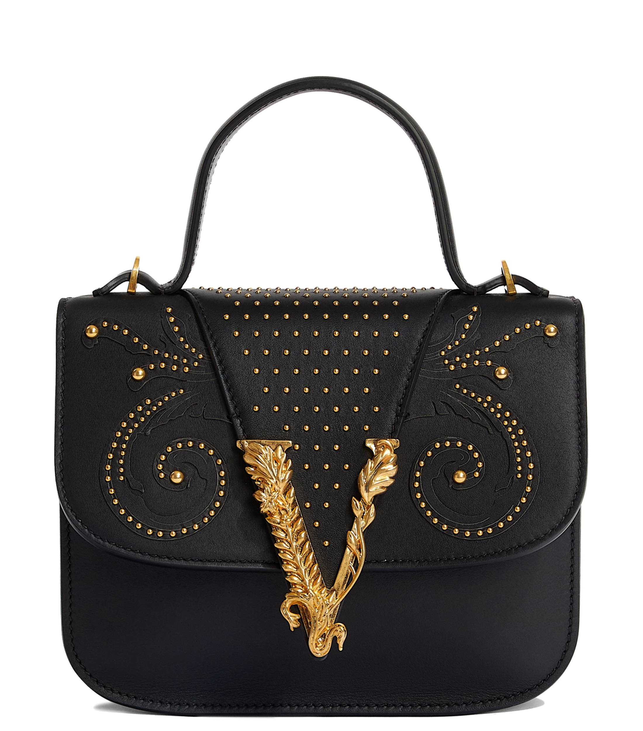 Versace Bolso shoulder de piel con mini estoperoles dorados - El ...