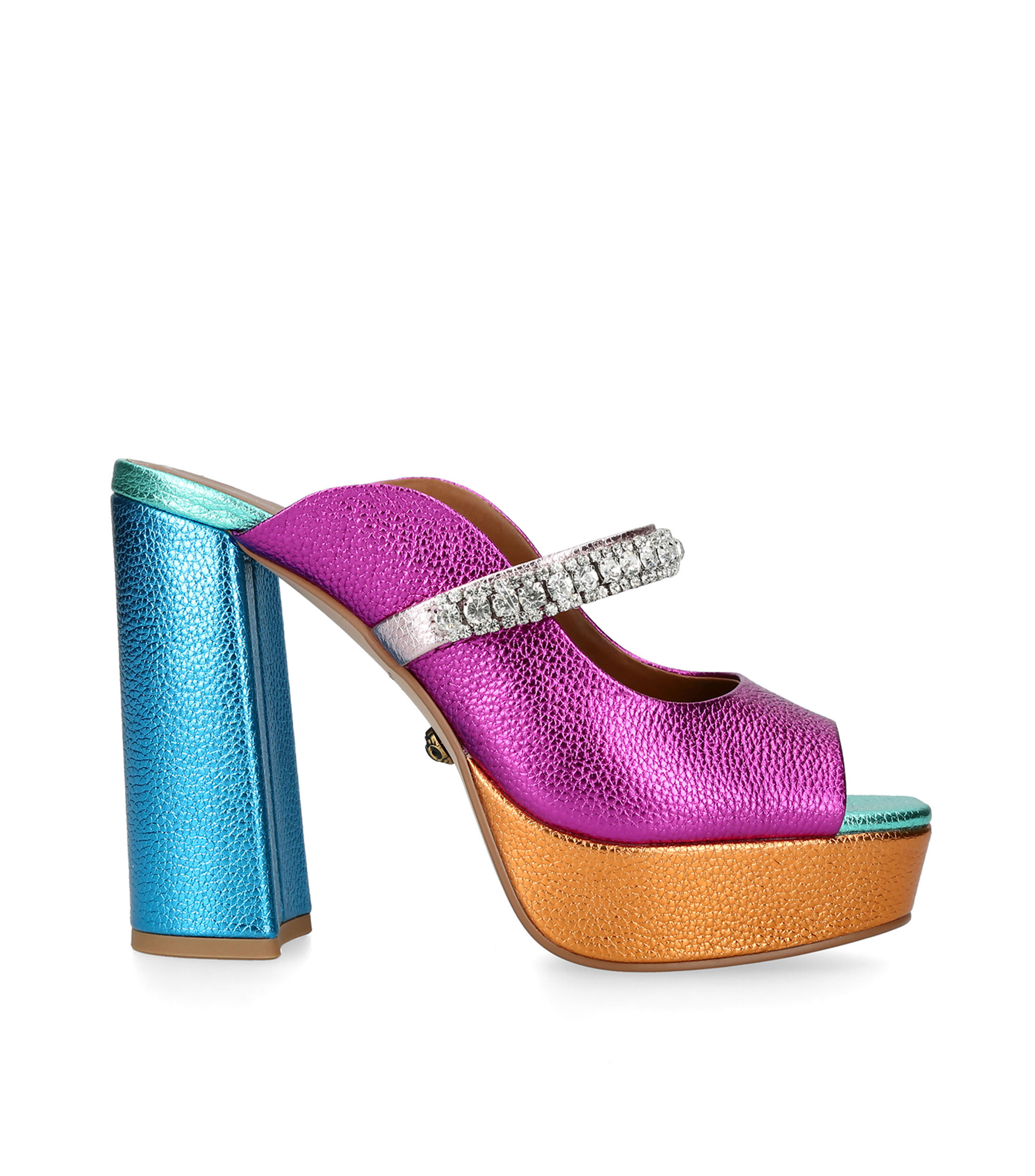 Kurt Geiger: Sandalias con tacón alto de media luna Duke Platform Peep ...