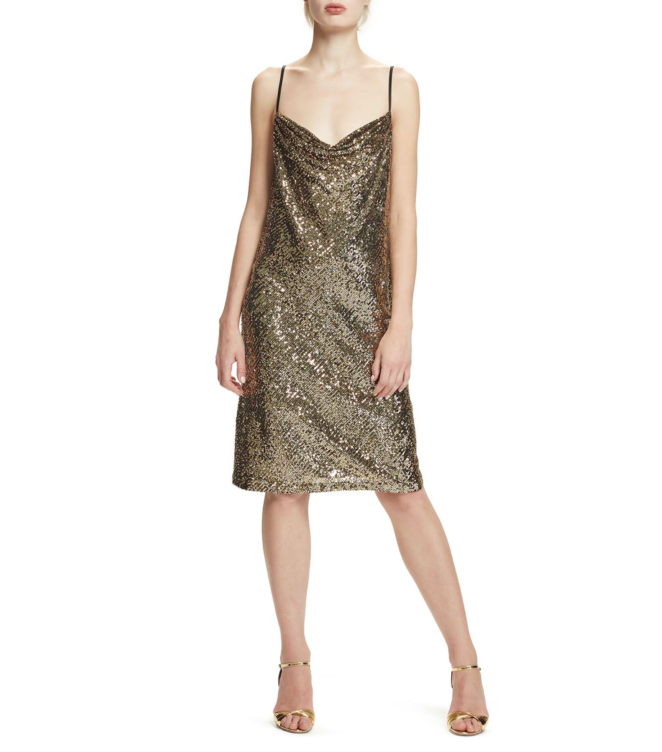 Julio: Vestido de fiesta midi color oro con lentejuelas Mujer | El ...