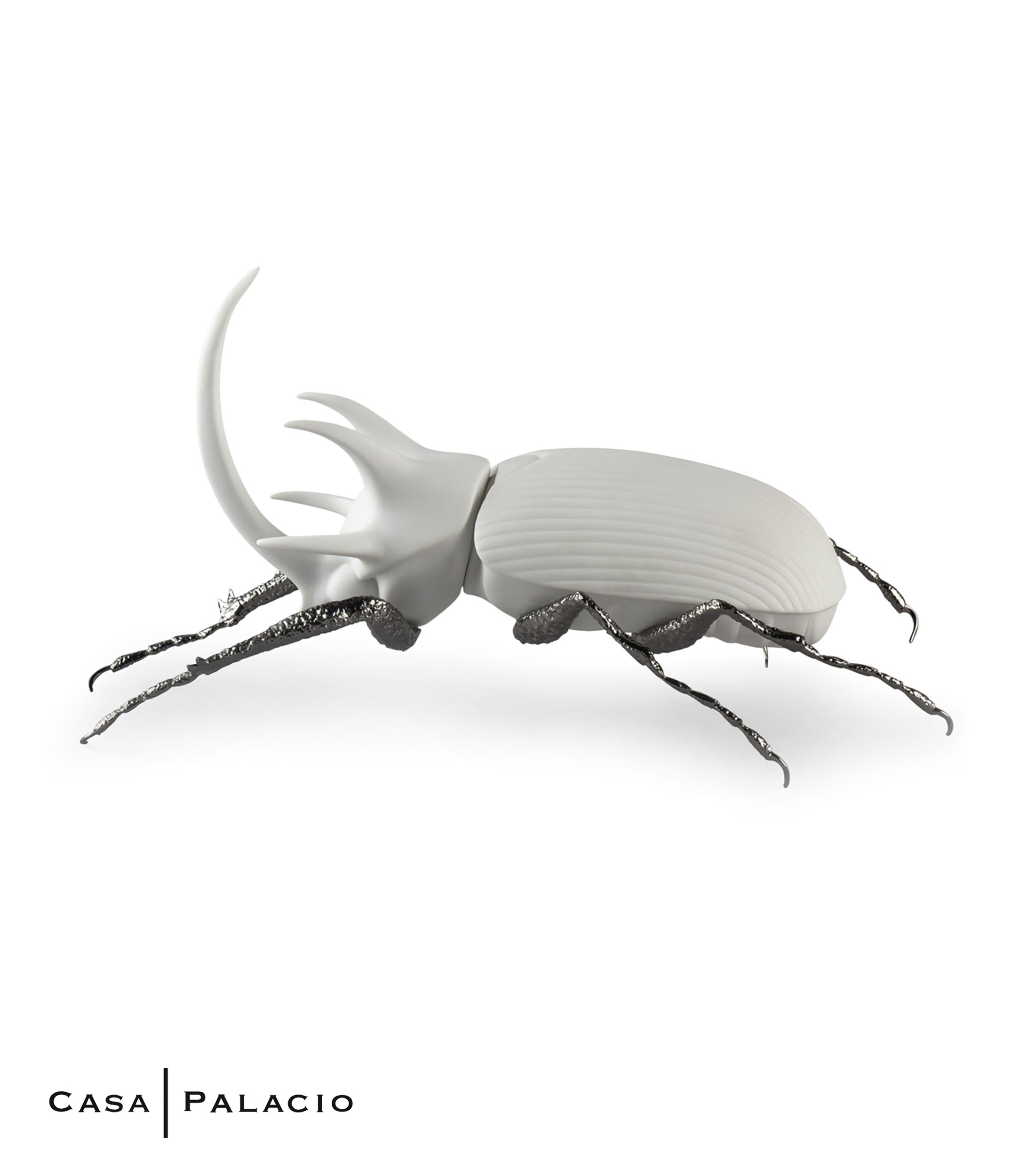 Lladró Figura Decorativa Escarabajo Rinoceronte Blanco en porcelana ...