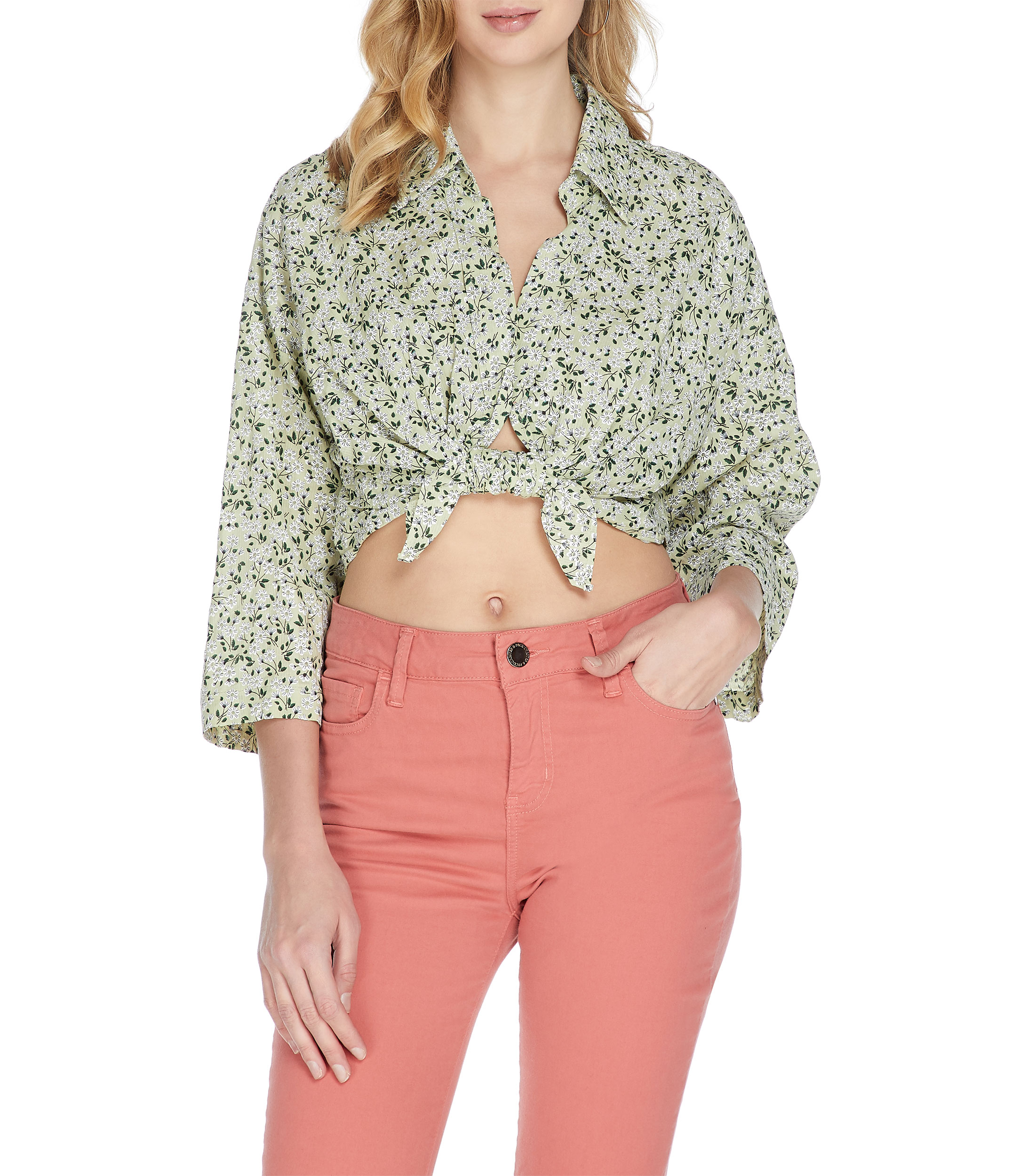 Catamaran: Blusa crop top con flores de manga 7,8 Mujer | El Palacio de ...