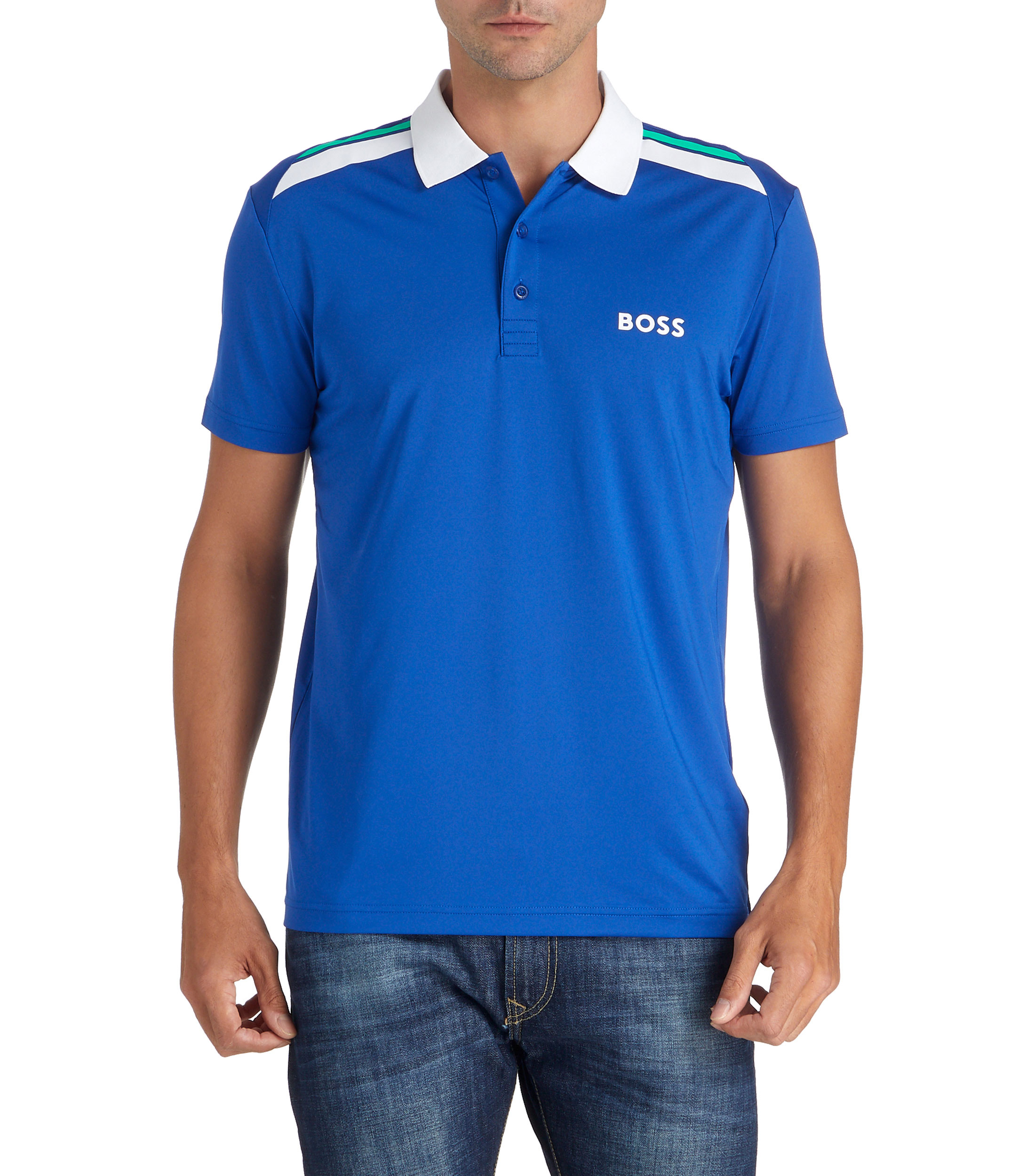 Boss: Playera Polo azul con estampado de rayas Hombre | El Palacio de ...