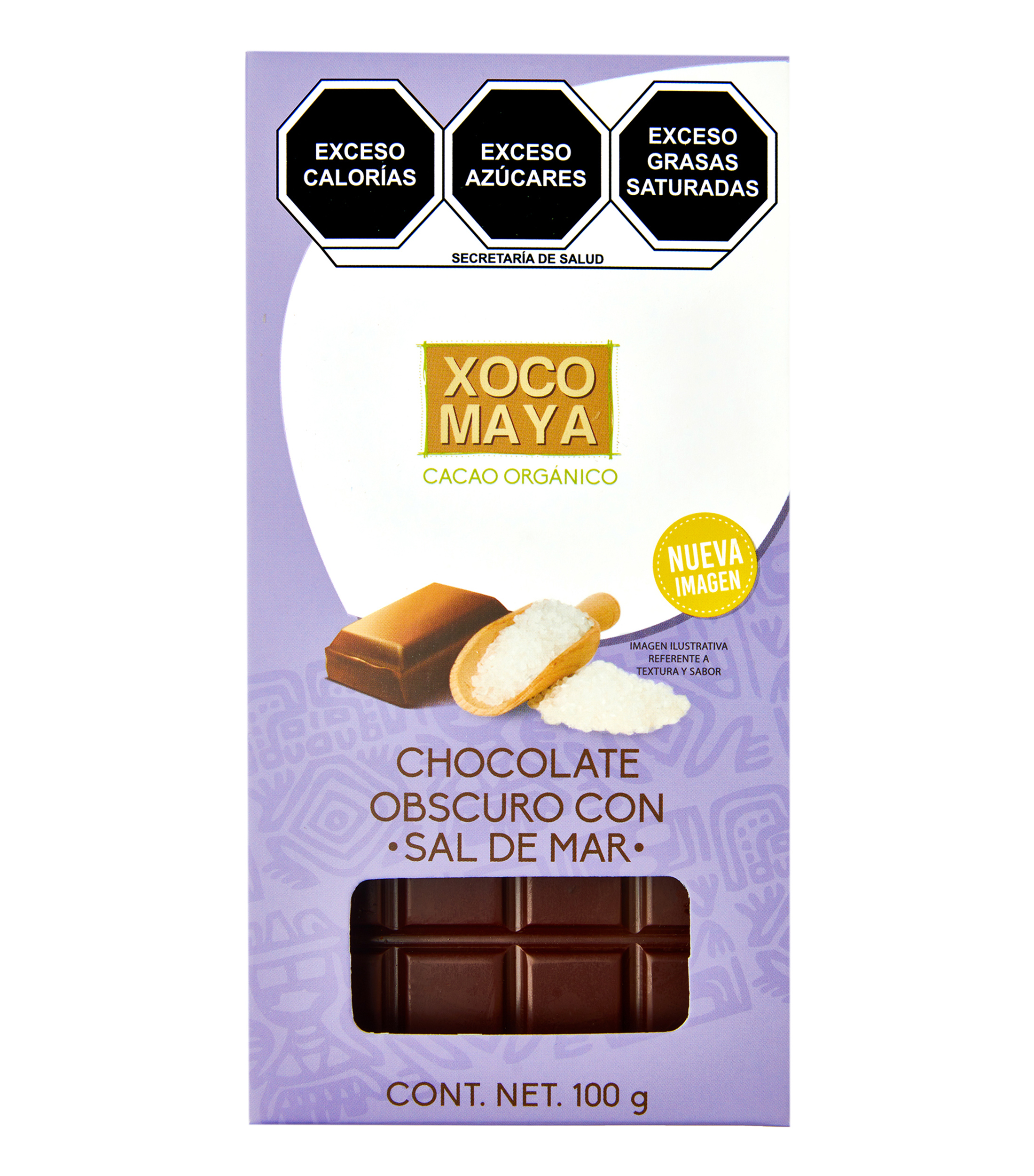Xoco Maya Barra de chocolate oscuro 70% cacao con sal de mar, 100 g ...