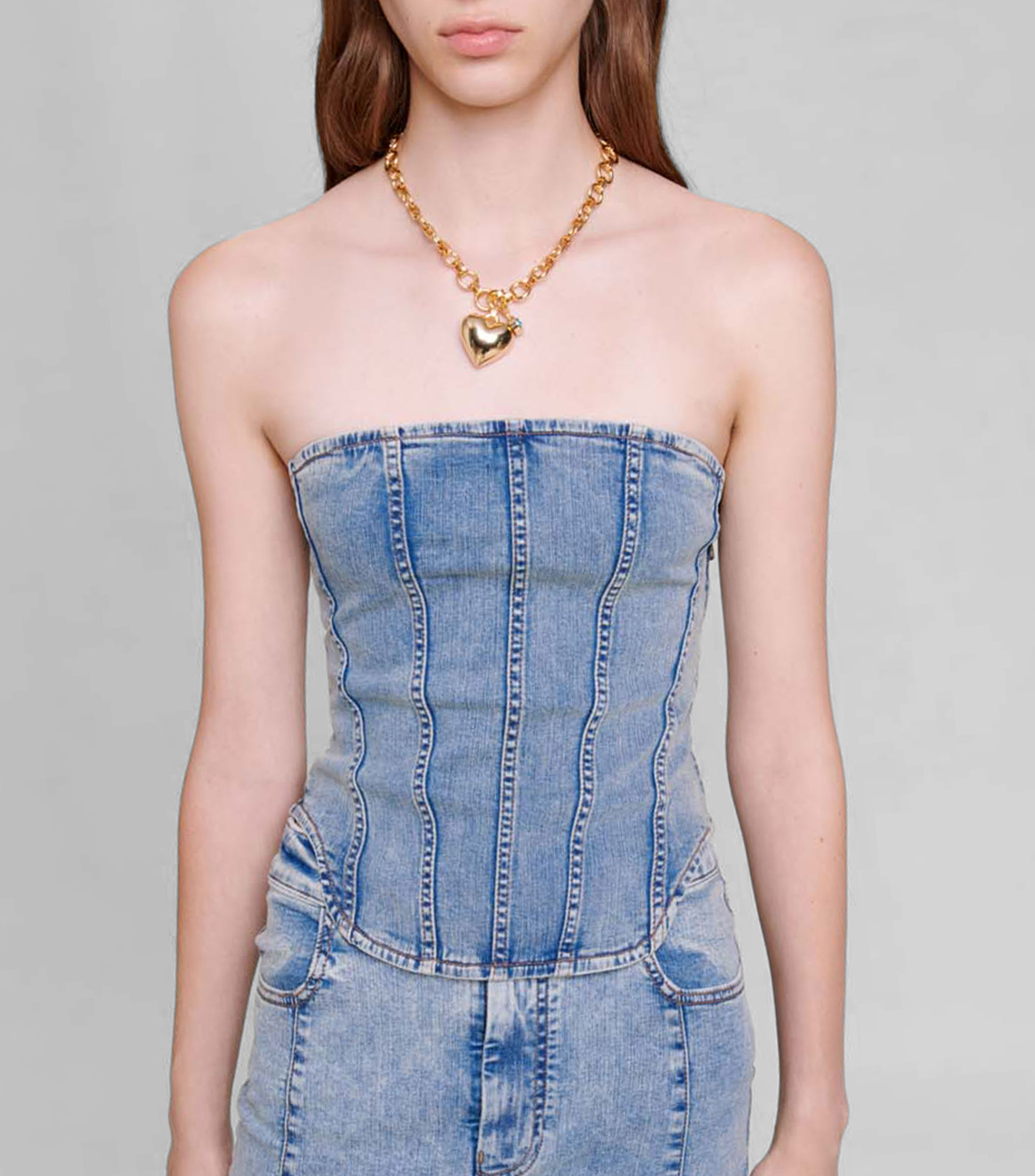 Maje: Playera de mezclilla strapless Mujer | El Palacio de Hierro
