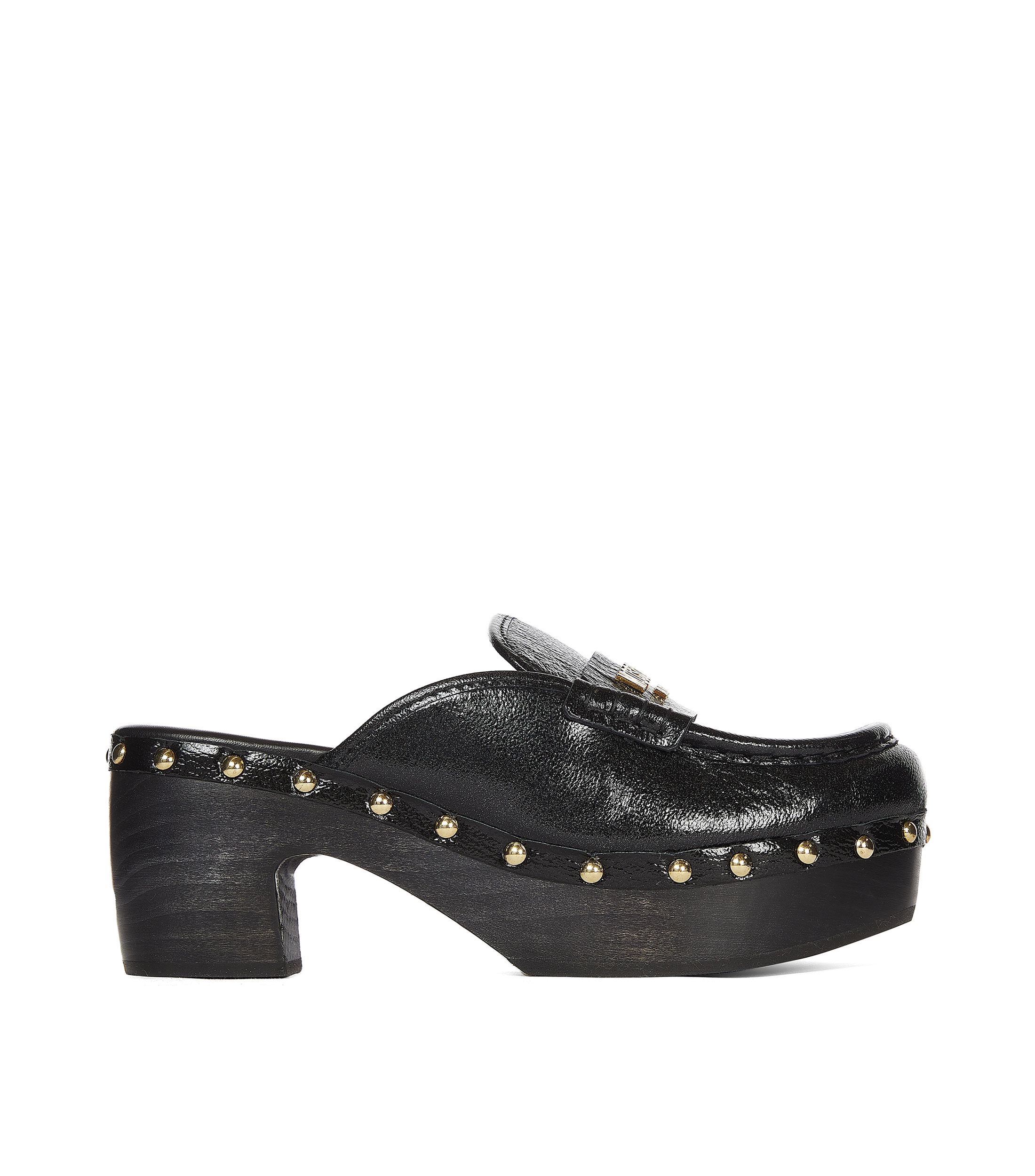 Moschino: Zuecos estilo clog con tacón medio cuadrado y plataforma ...