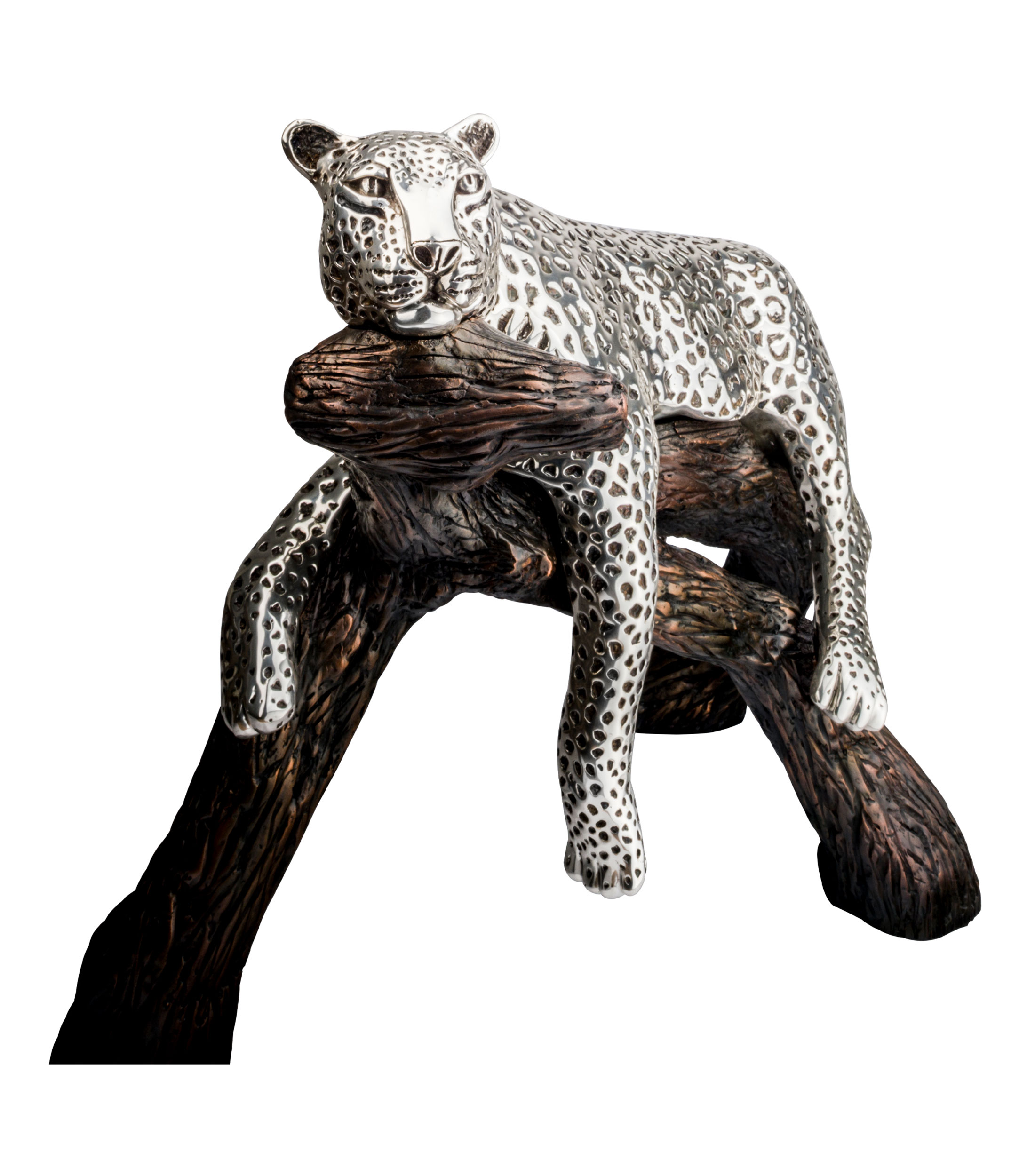 D'Argenta Escultura de leopardo recostado en una rama Acabado Plata ...