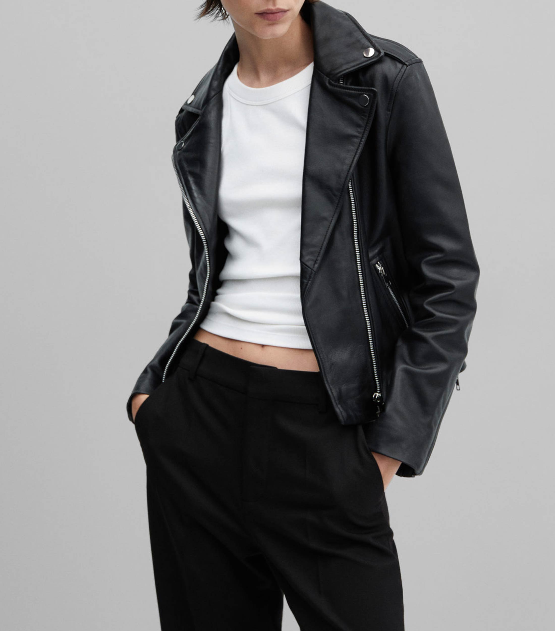 Mango: Chamarra biker en piel Mujer | El Palacio de Hierro