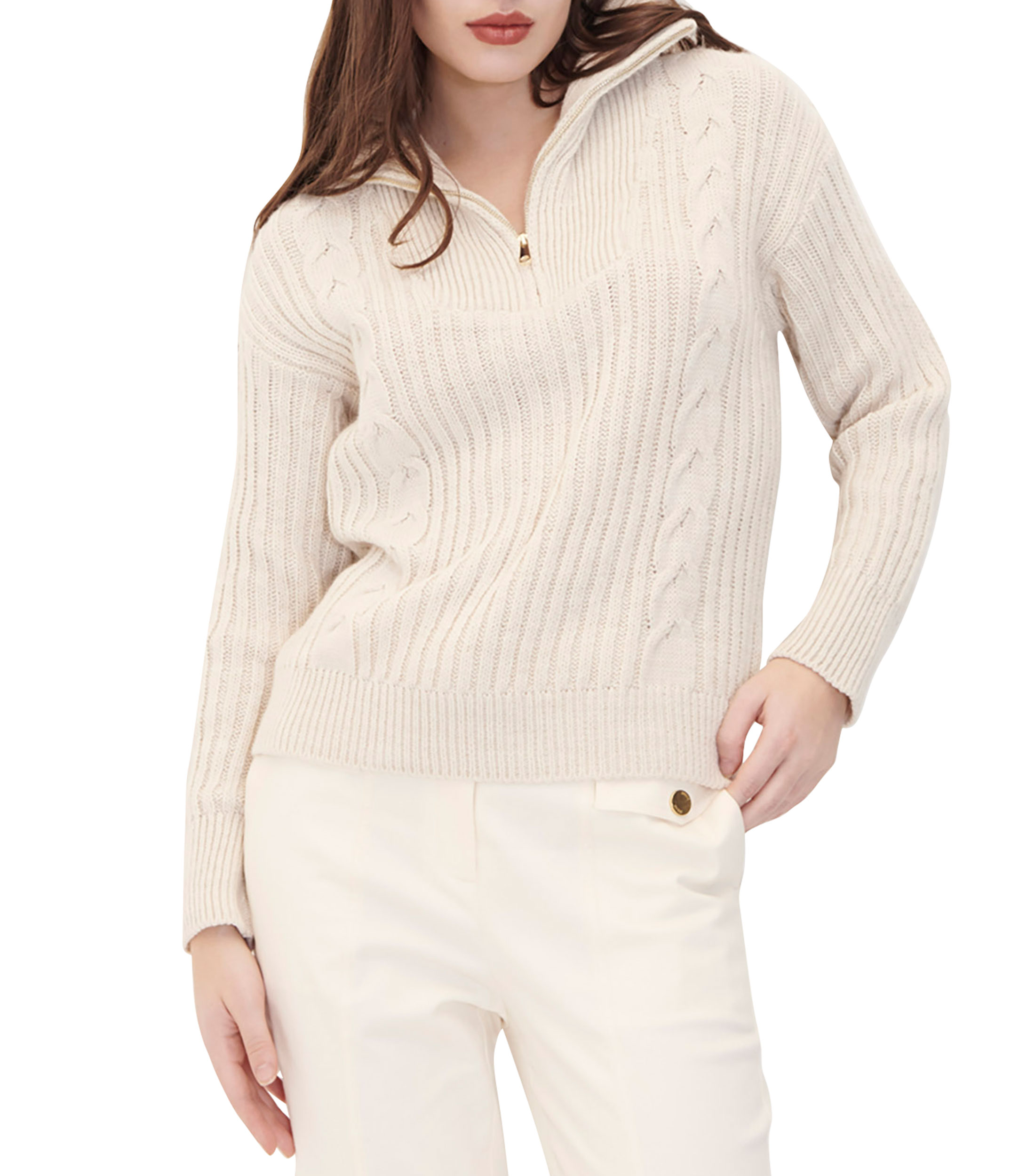 Julio Suéter Tejido Cuello Alto Con Cierre Crema Mujer - El Palacio de ...