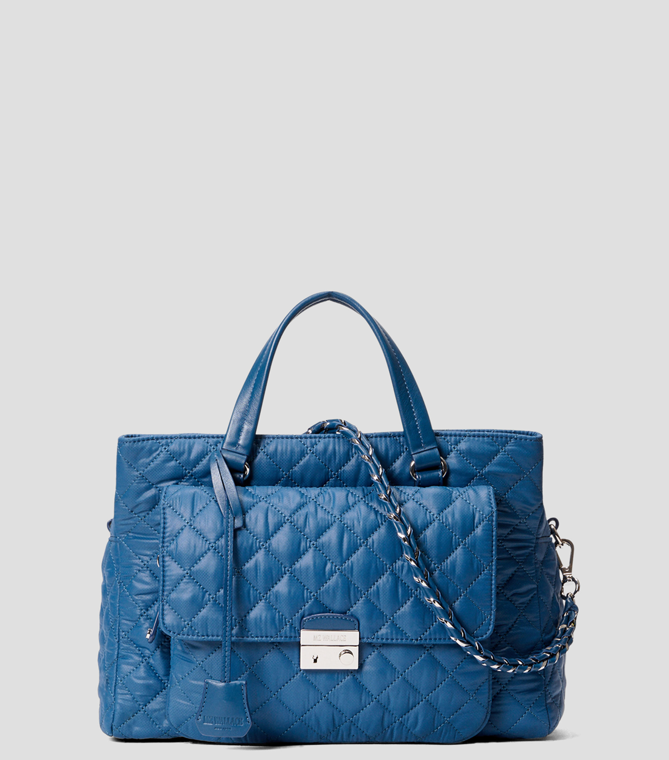 MZ Wallace Bolsa satchel Lock azul capitonada Mujer |El Palacio de Hierro